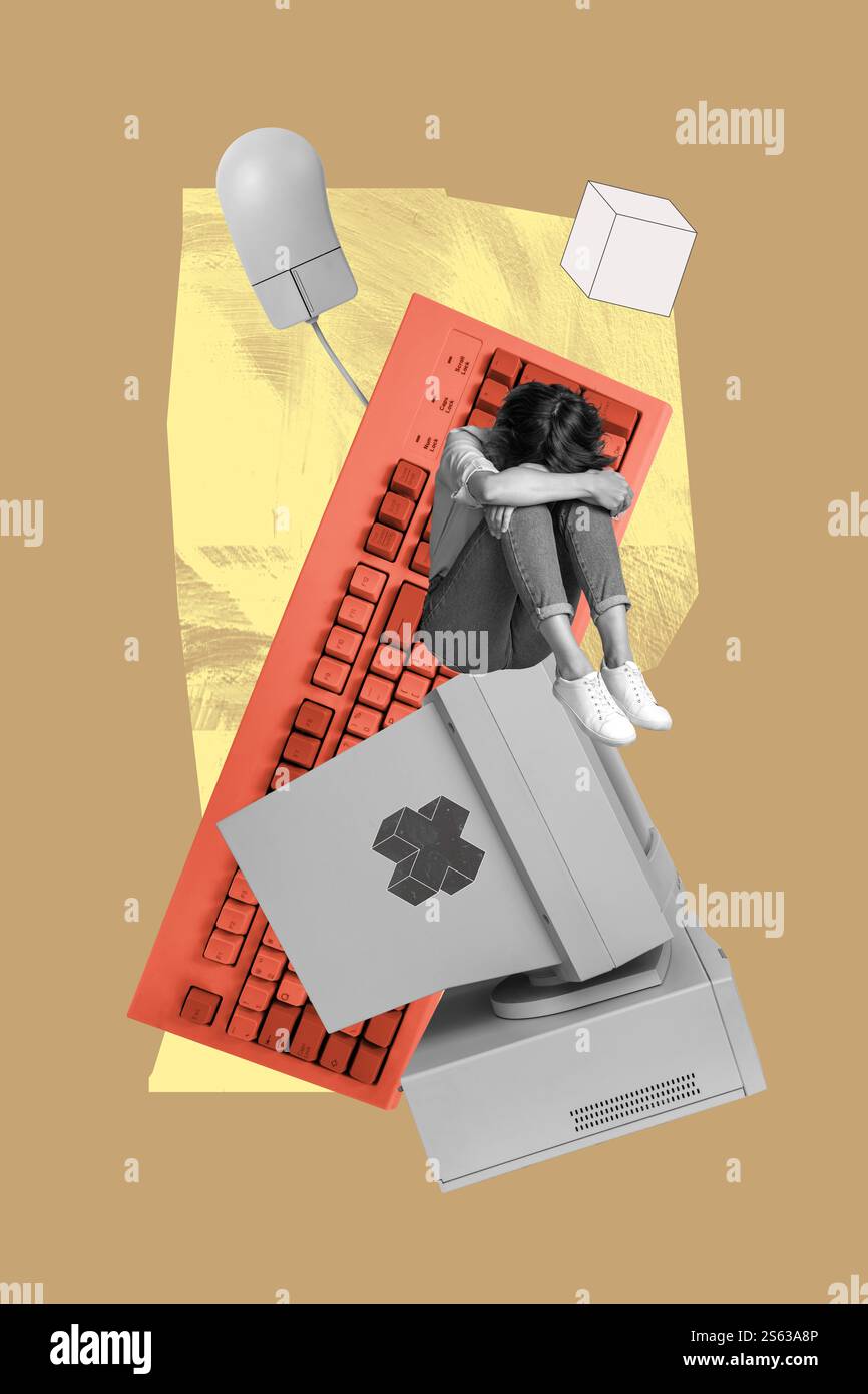 Composite sketch image design trend artwork collage of sad depressed ...