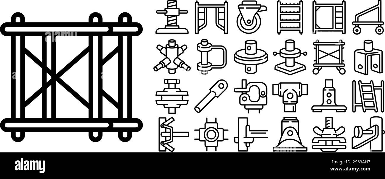 Scaffolding icons set. Outline set of scaffolding vector icons for web ...
