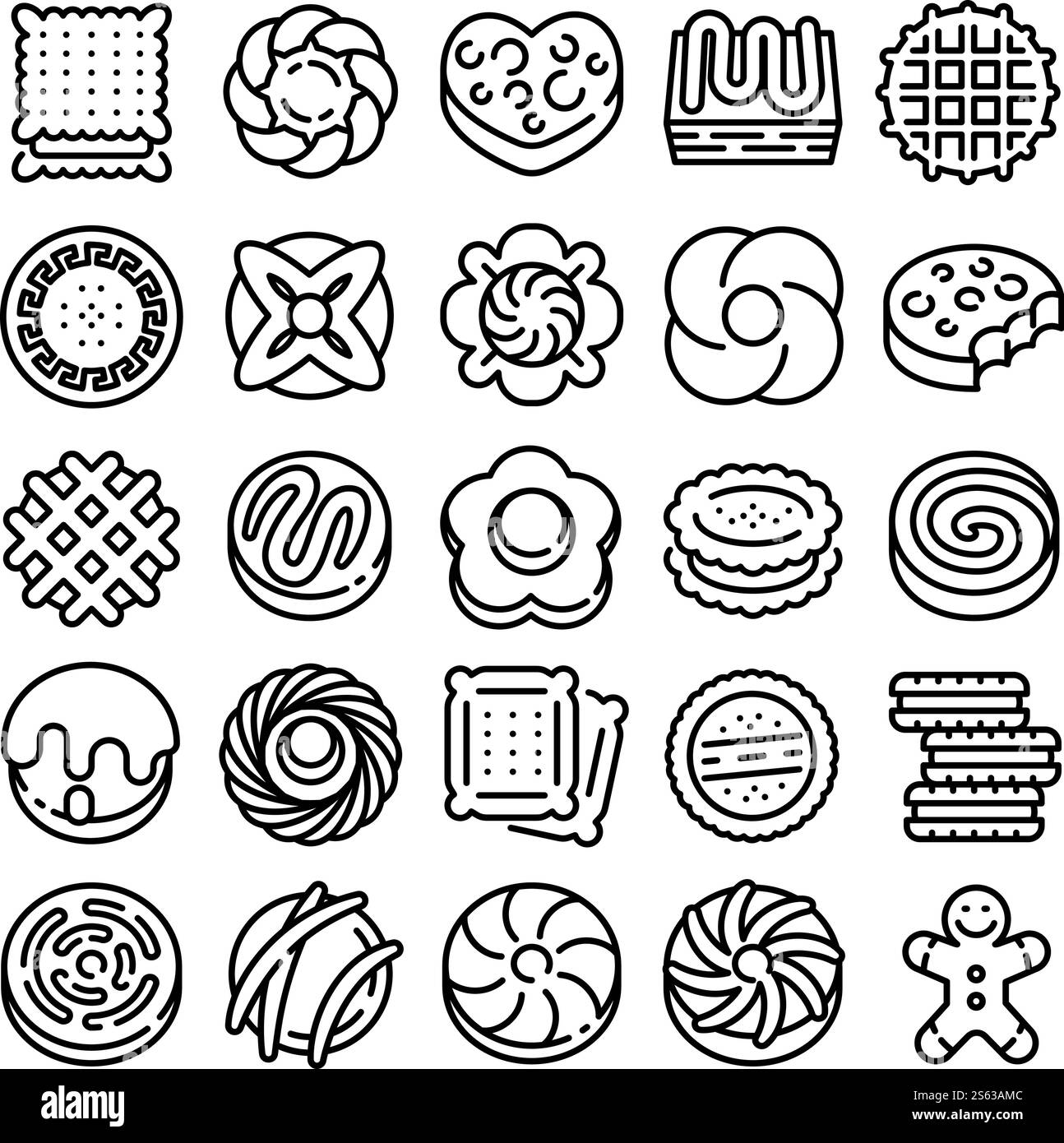 Biscuit icons set. Outline set of biscuit vector icons for web design ...