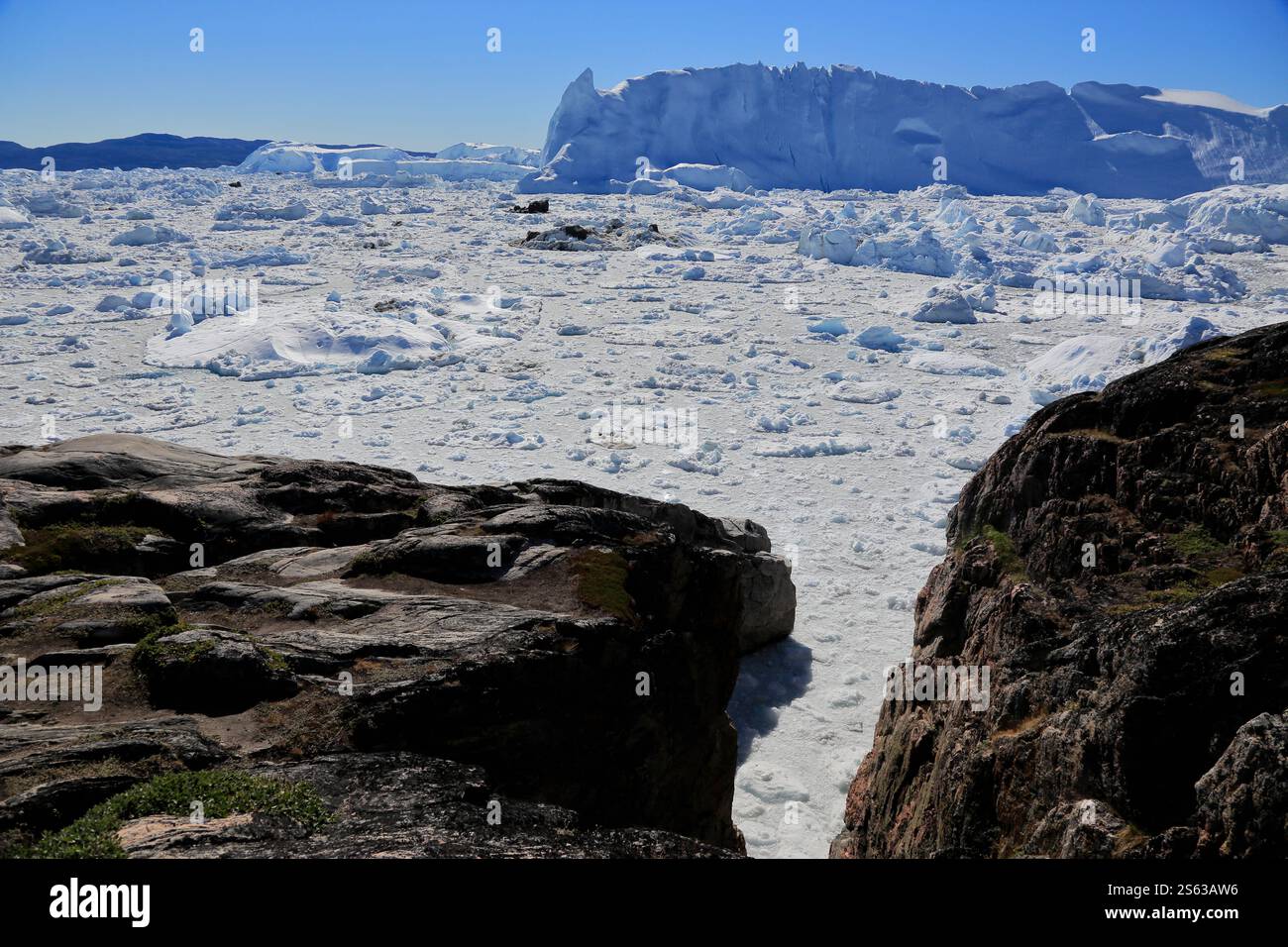 Huge icebergs floating through the Ilulissat Icefjord a UNESCO World ...