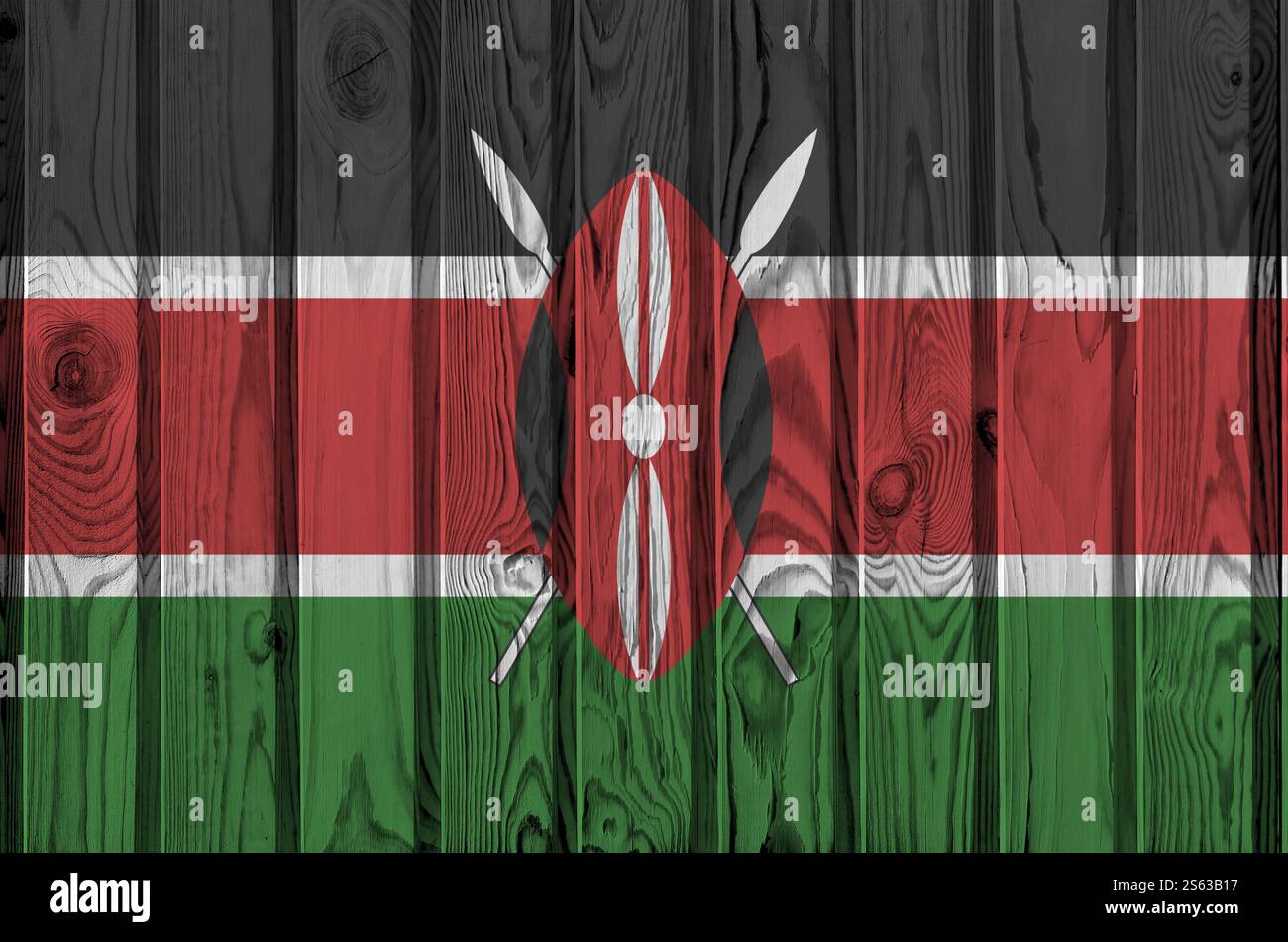 Kenya flag depicted in bright paint colors on old wooden wall close up ...