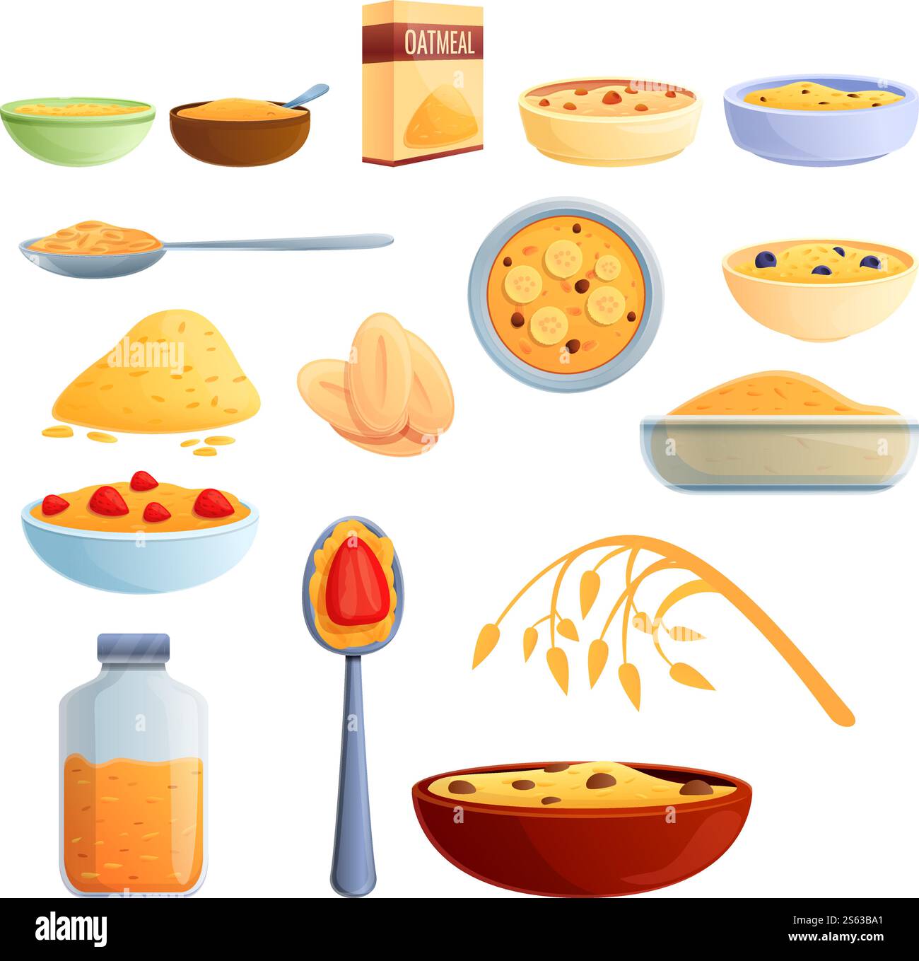 Oatmeal icons set. Cartoon set of oatmeal vector icons for web design ...