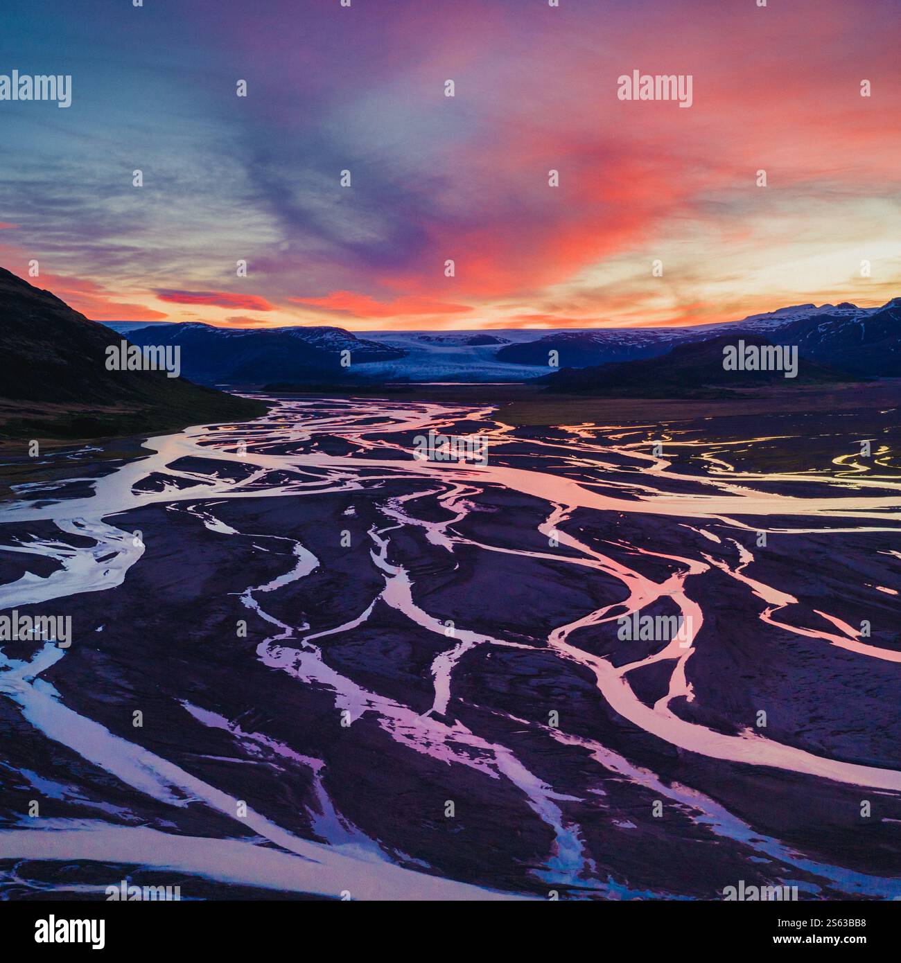 Aerial view of glacial rivers in the highlands of iceland hi-res stock ...