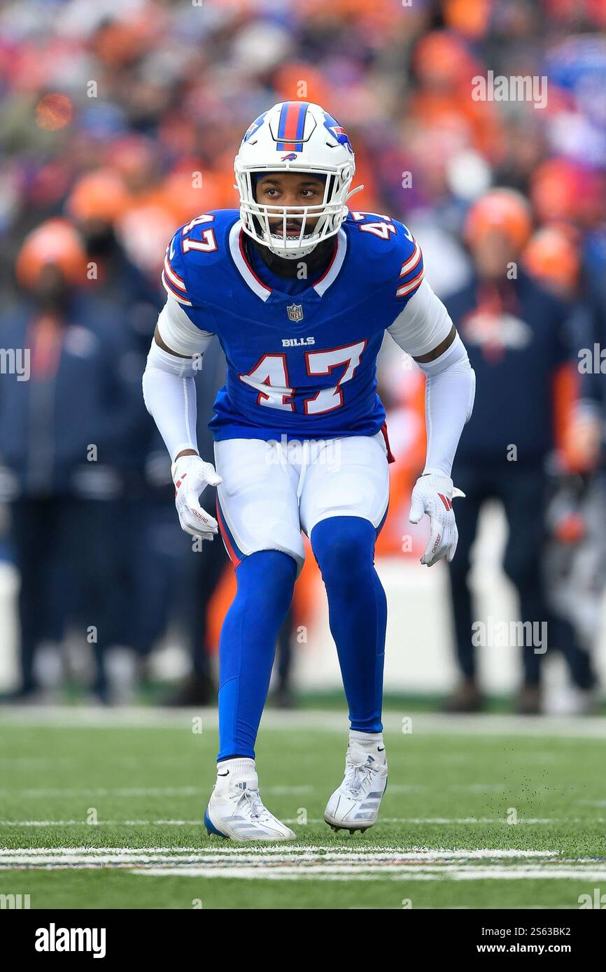 Buffalo Bills cornerback Christian Benford (47) runs on the field ...