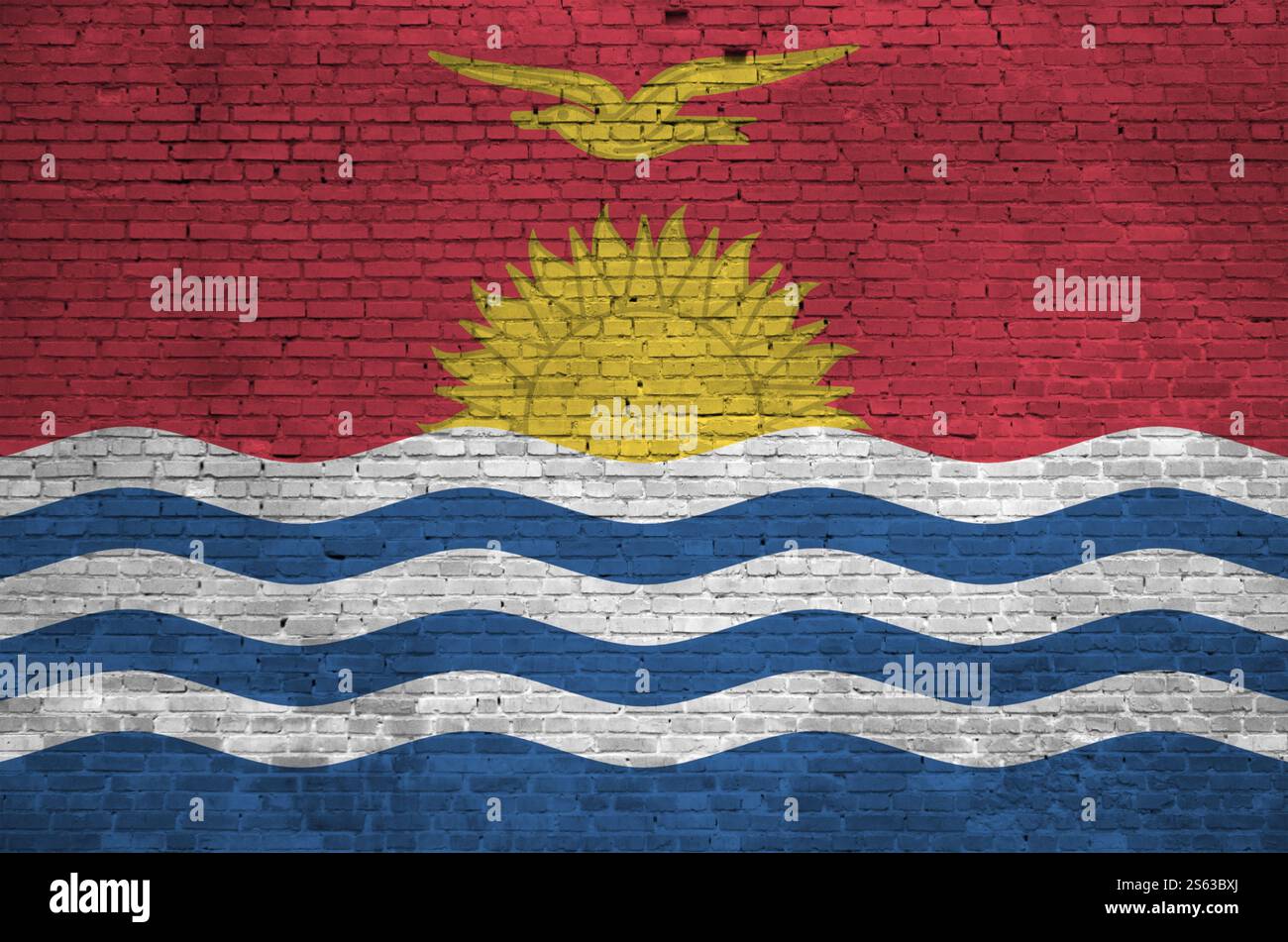 Kiribati flag depicted in paint colors on old brick wall close up ...