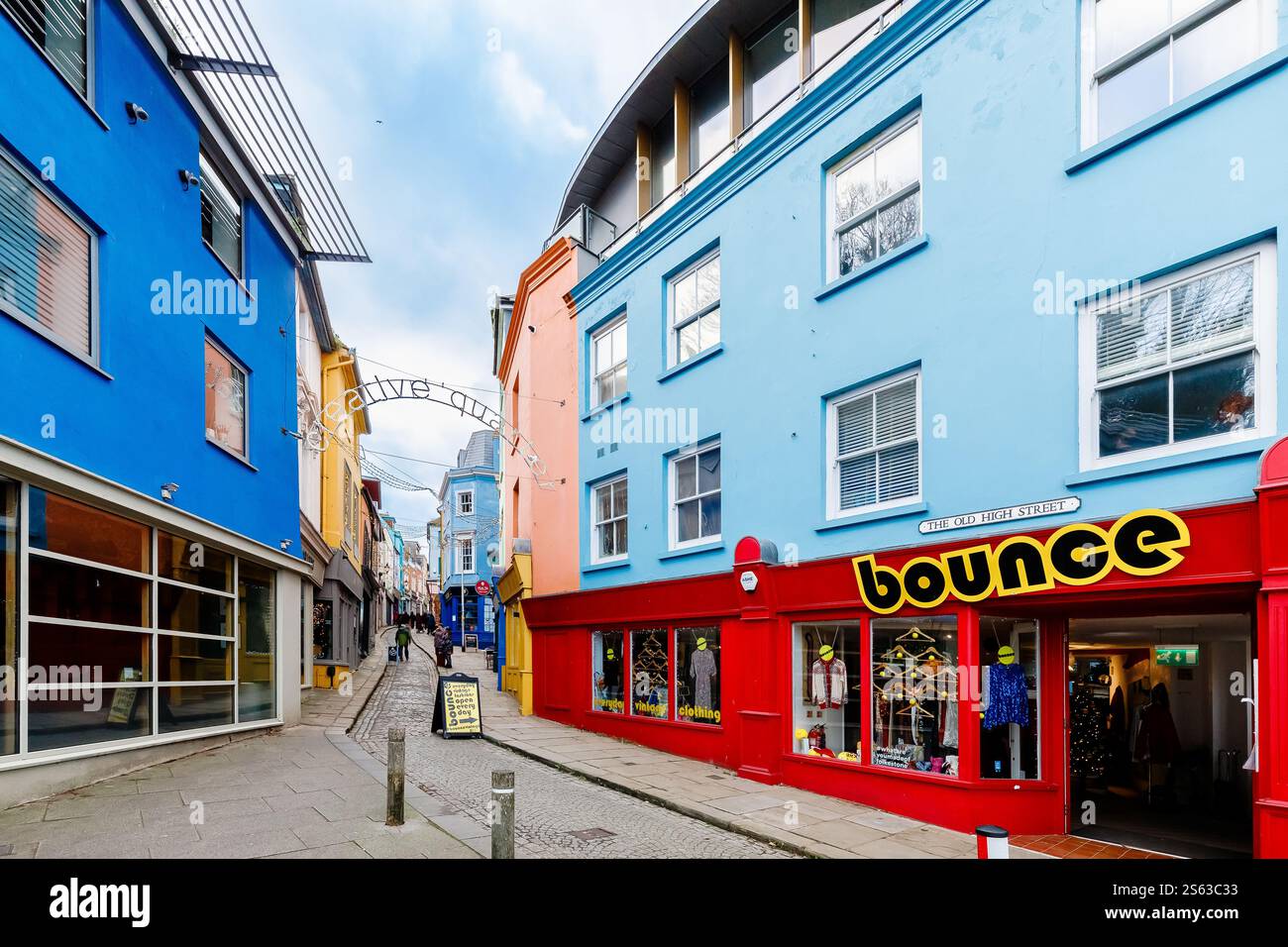 Folkestone, UK - December 30, 2024: People visiting the Folkestone Creative Quarter in the town ...