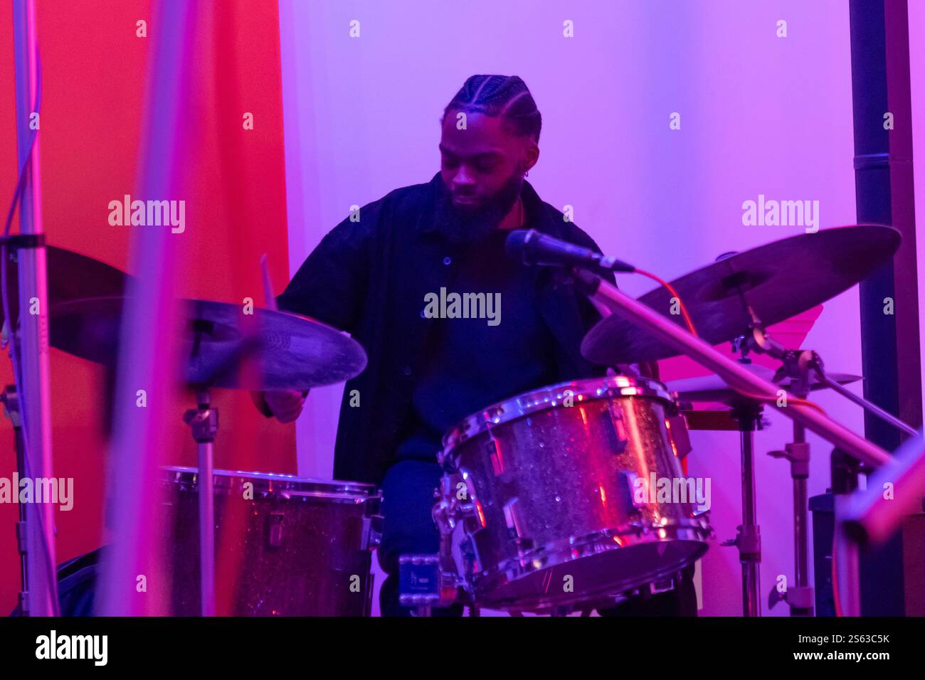 David Hawkins on drums performs with JD Allen band during Winter JazzFest Brooklyn Marathon at ...
