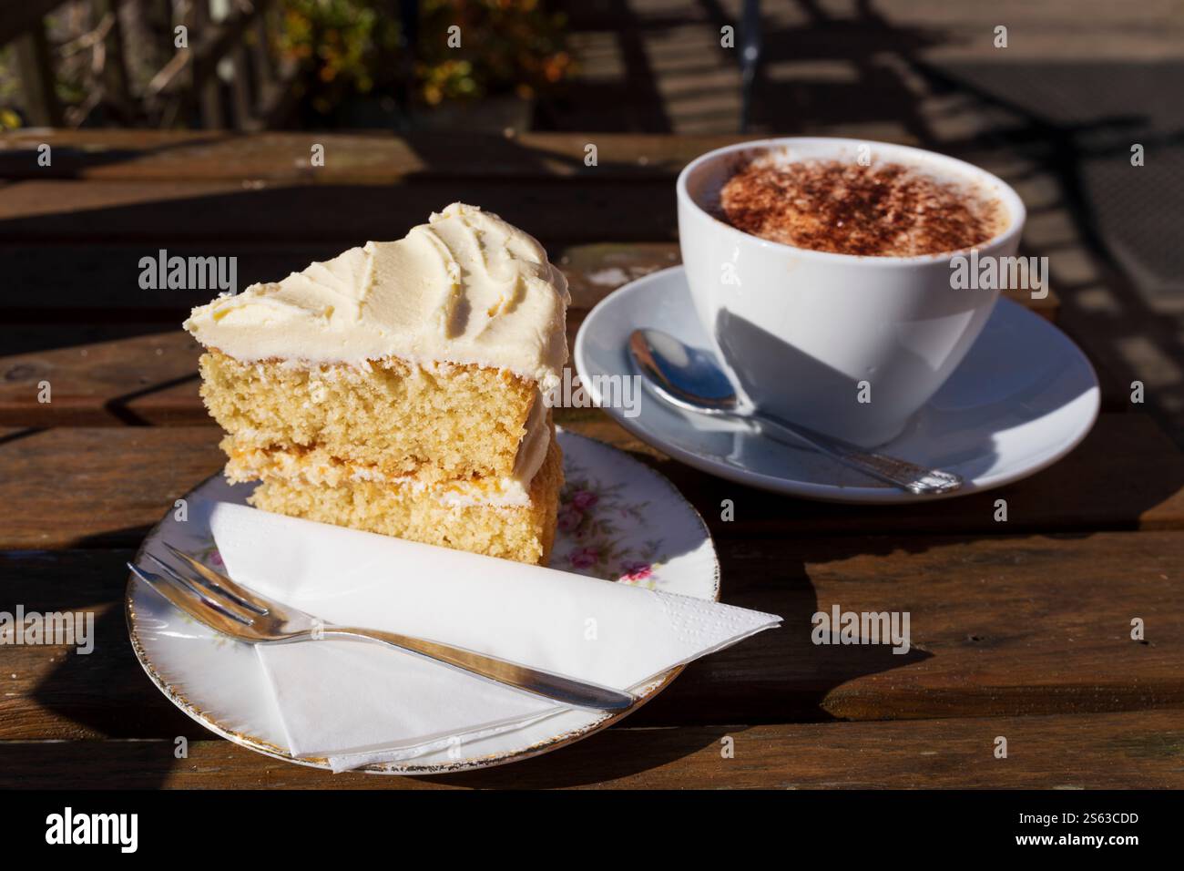 St Clement's cake and cappuccino at Old Melrose tea rooms in the ...