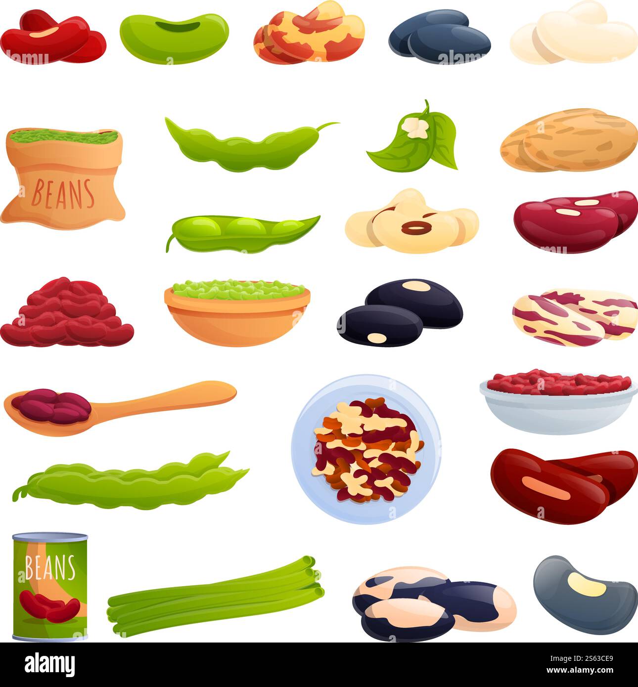 Kidney bean icons set. Cartoon set of kidney bean vector icons for web ...