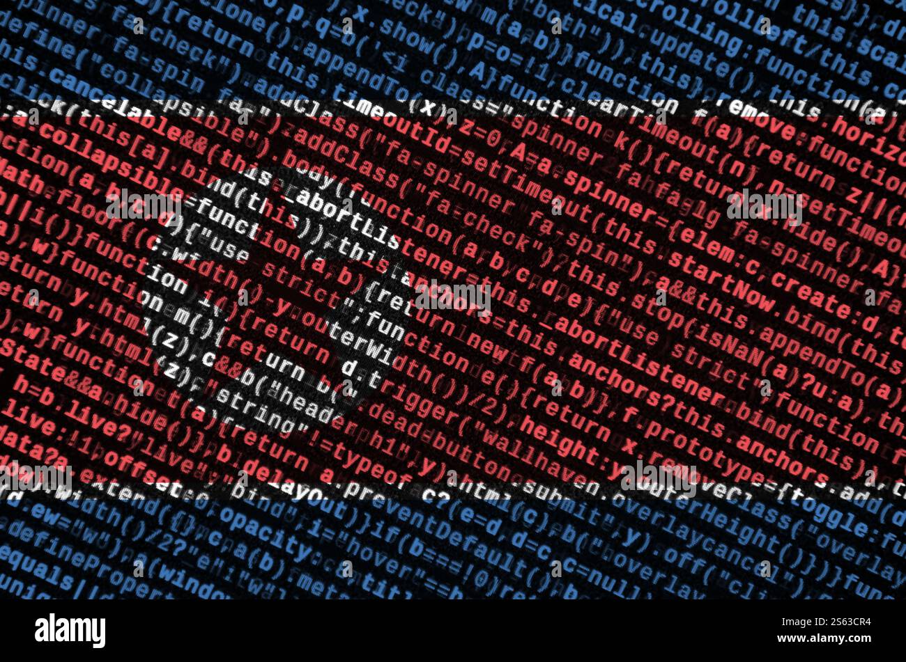 North Korea flag is depicted on the screen with the program code. The ...