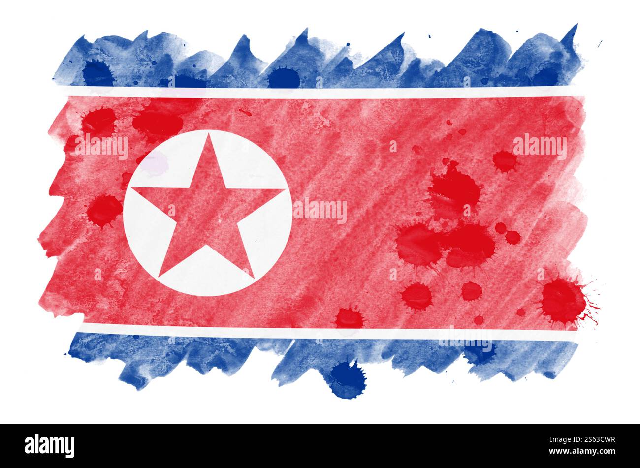 North Korea flag is depicted in liquid watercolor style isolated on ...
