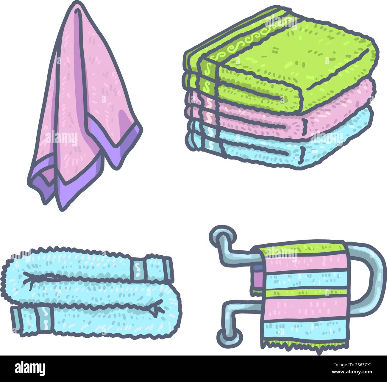 Towel icons set. Hand drawn set of towel vector icons for web design ...
