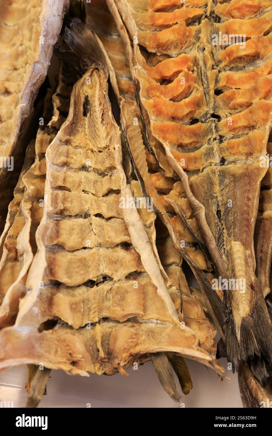 A closed up view of Inuit dried fishes.Sisimiut.Qeqqata Municipality ...