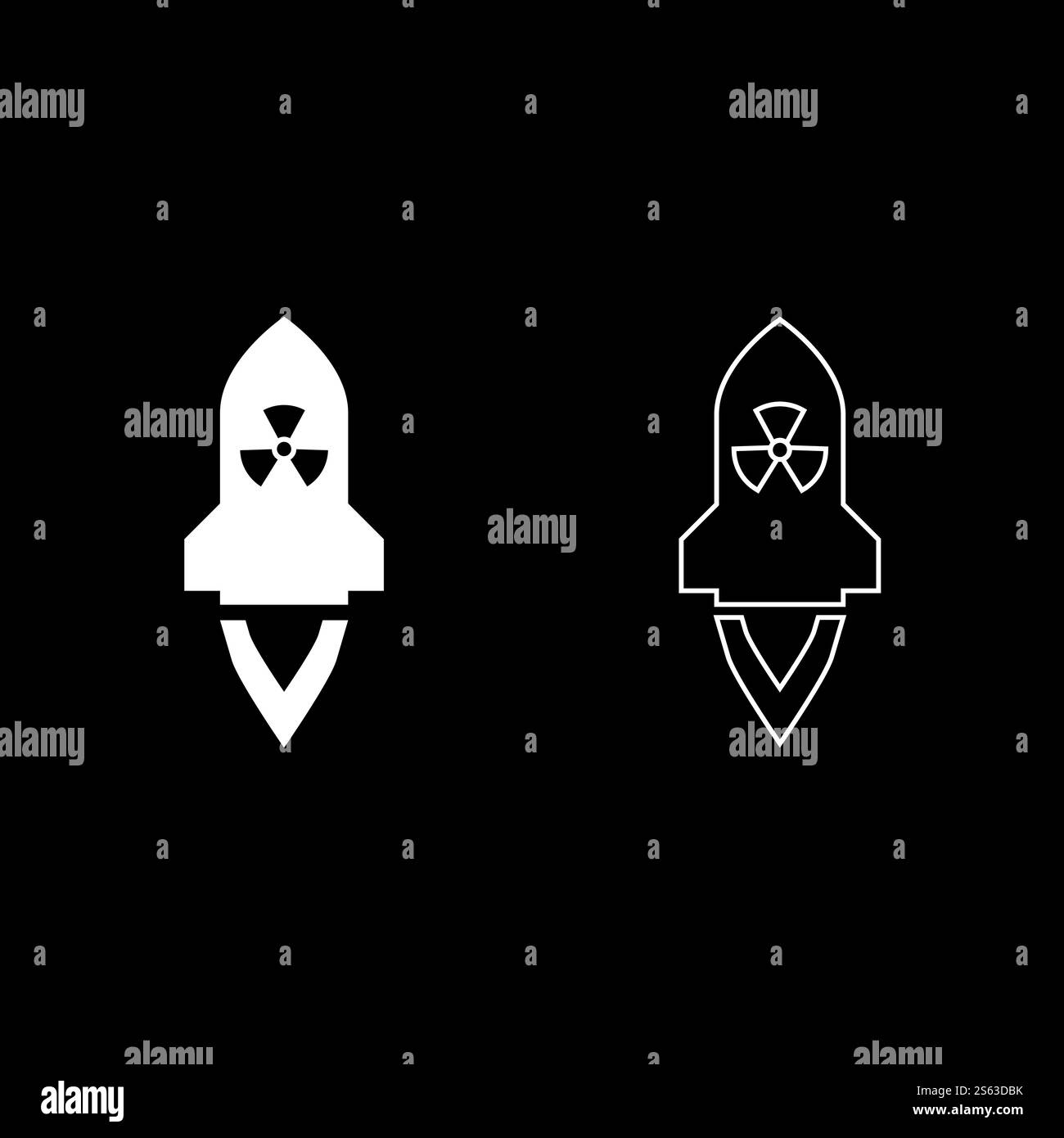 Atomic rocket flying Nuclear missile weapons Radioactive bomb Military concept icon outline set ...