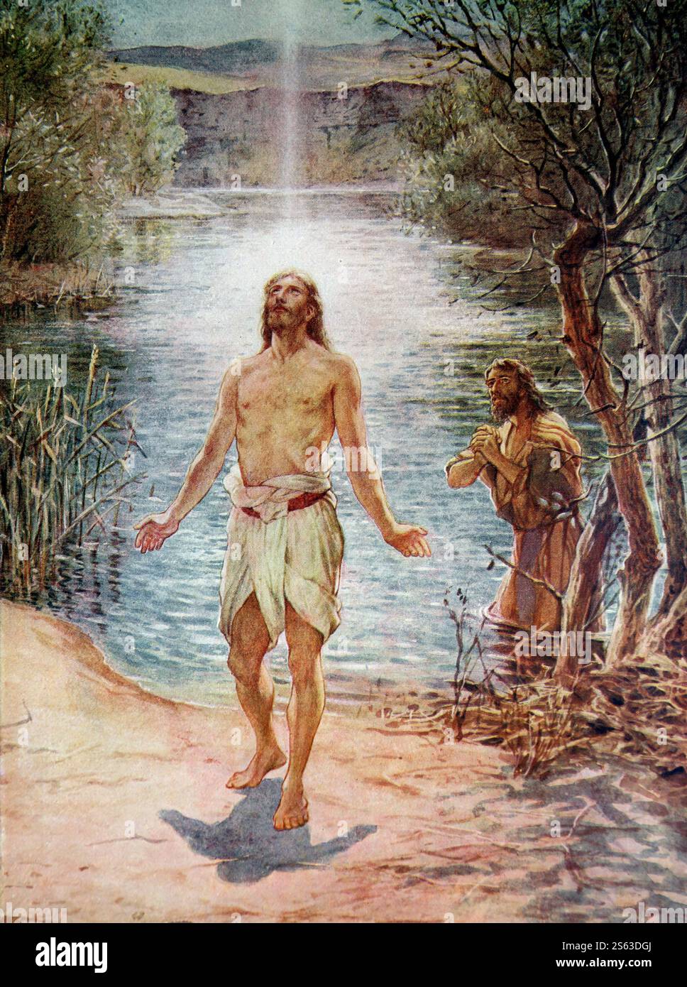 Colour Plate of John the Baptist Baptising Jesus Christ in the Jordan ...