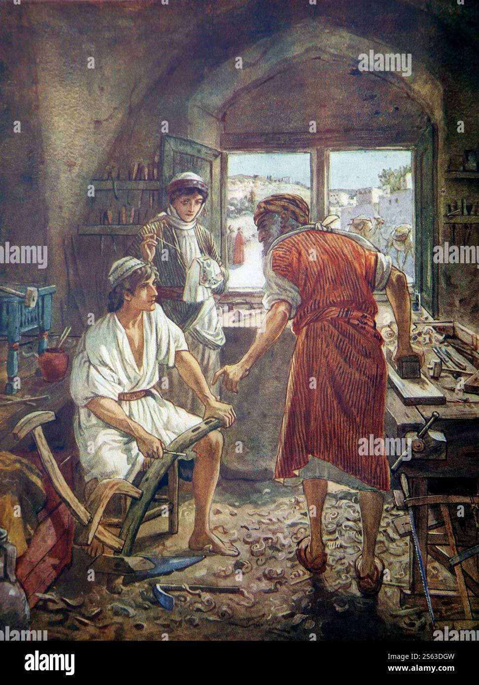 Colour Plate of Jesus Christ Helping his Father with his Carpentry with ...