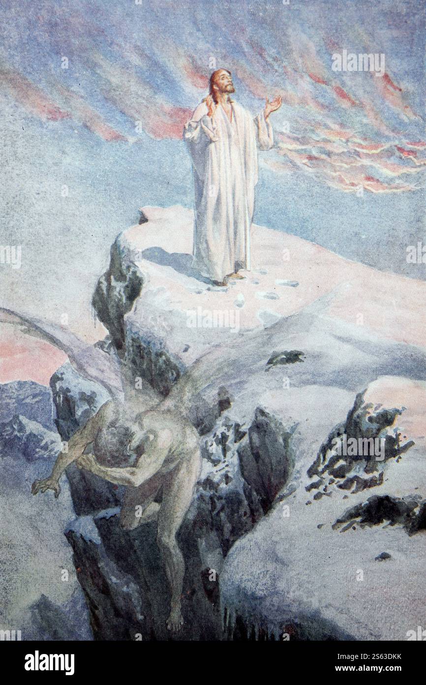 Colour Plate of The Temptation of Christ (Matthew) - Jesus being ...