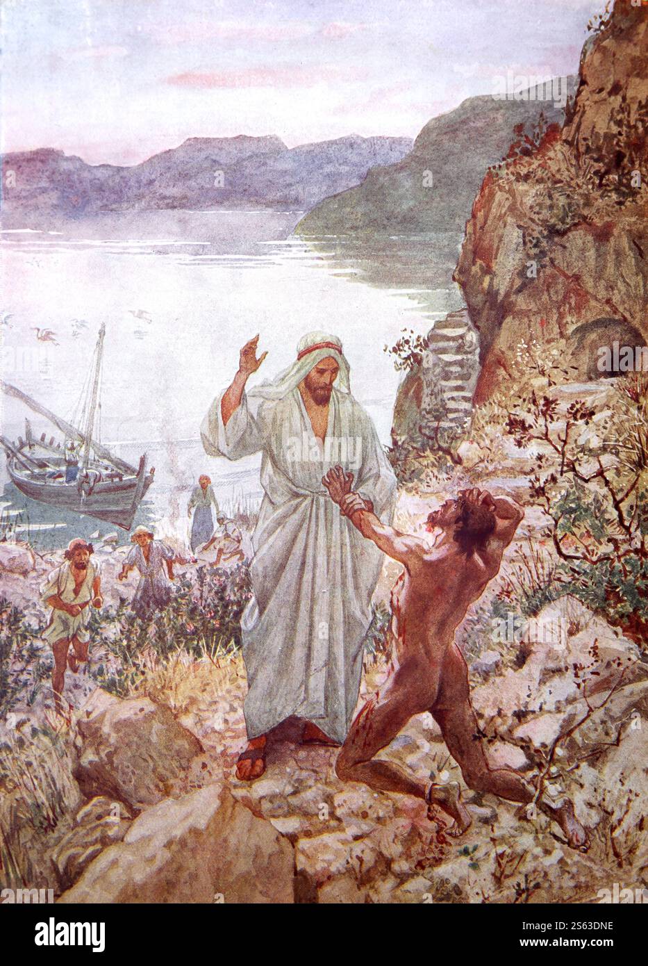 Colour Plate of Jesus Christ Exorcising Demons from the Gerasene Man ...