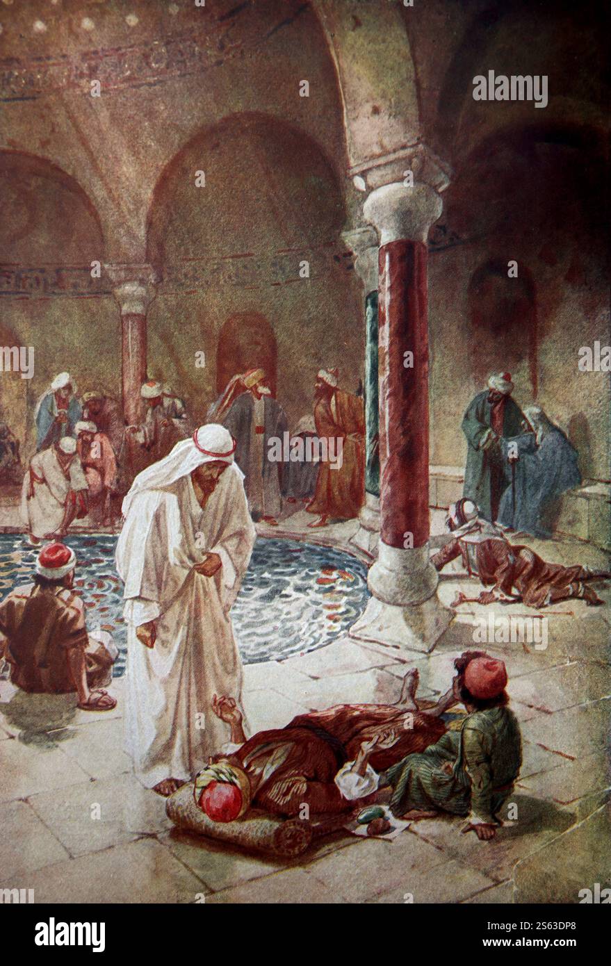 Colour Plate ofJesus Christ Healing the Paralysed Man at the Pool of ...
