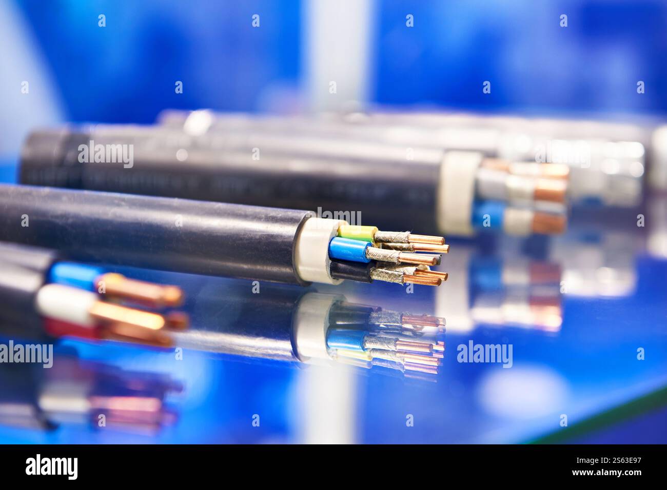 Samples of electric power cable in the section at the exhibition Stock ...