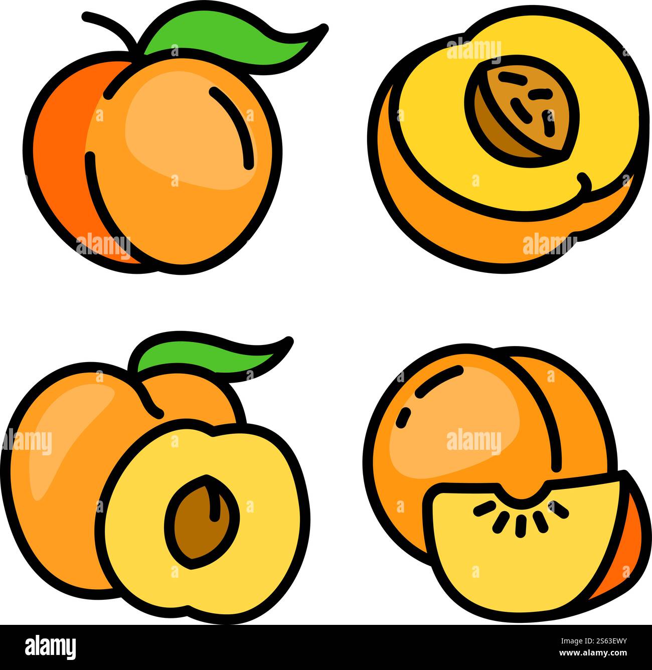 Peach icons set. Outline set of peach vector icons for web design ...