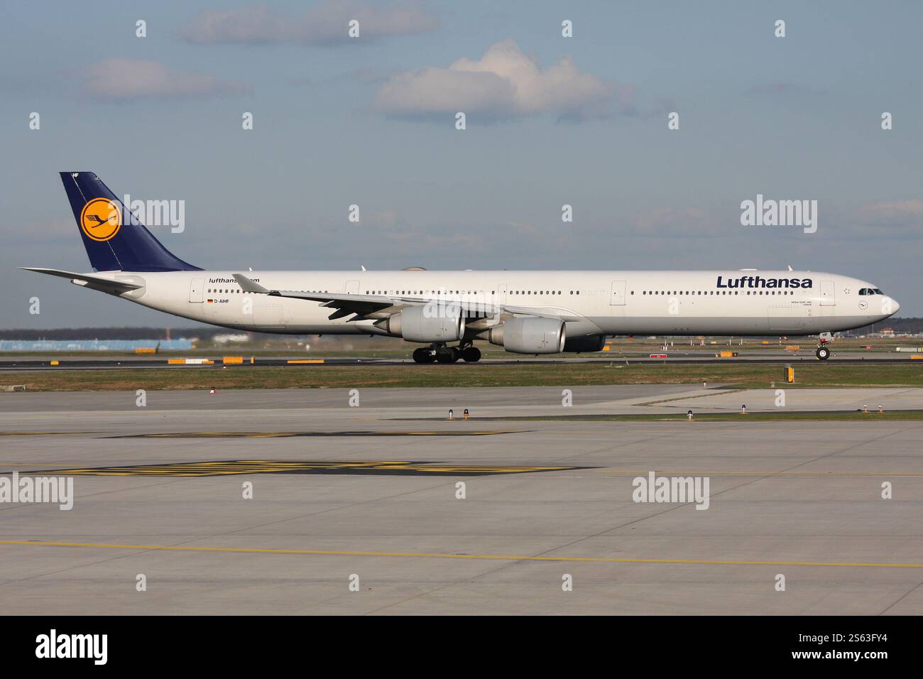 German Lufthansa Airbus A340-600 with registration D-AIHF on take off ...