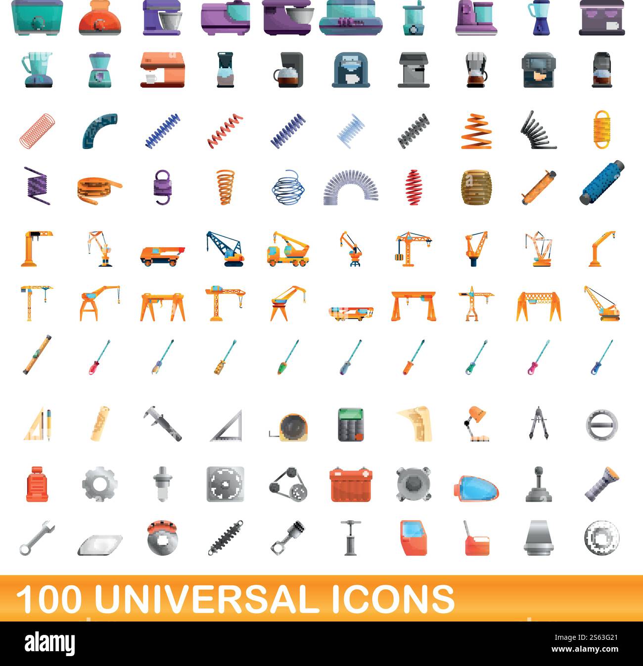 100 universal icons set. Cartoon illustration of 100 universal icons ...