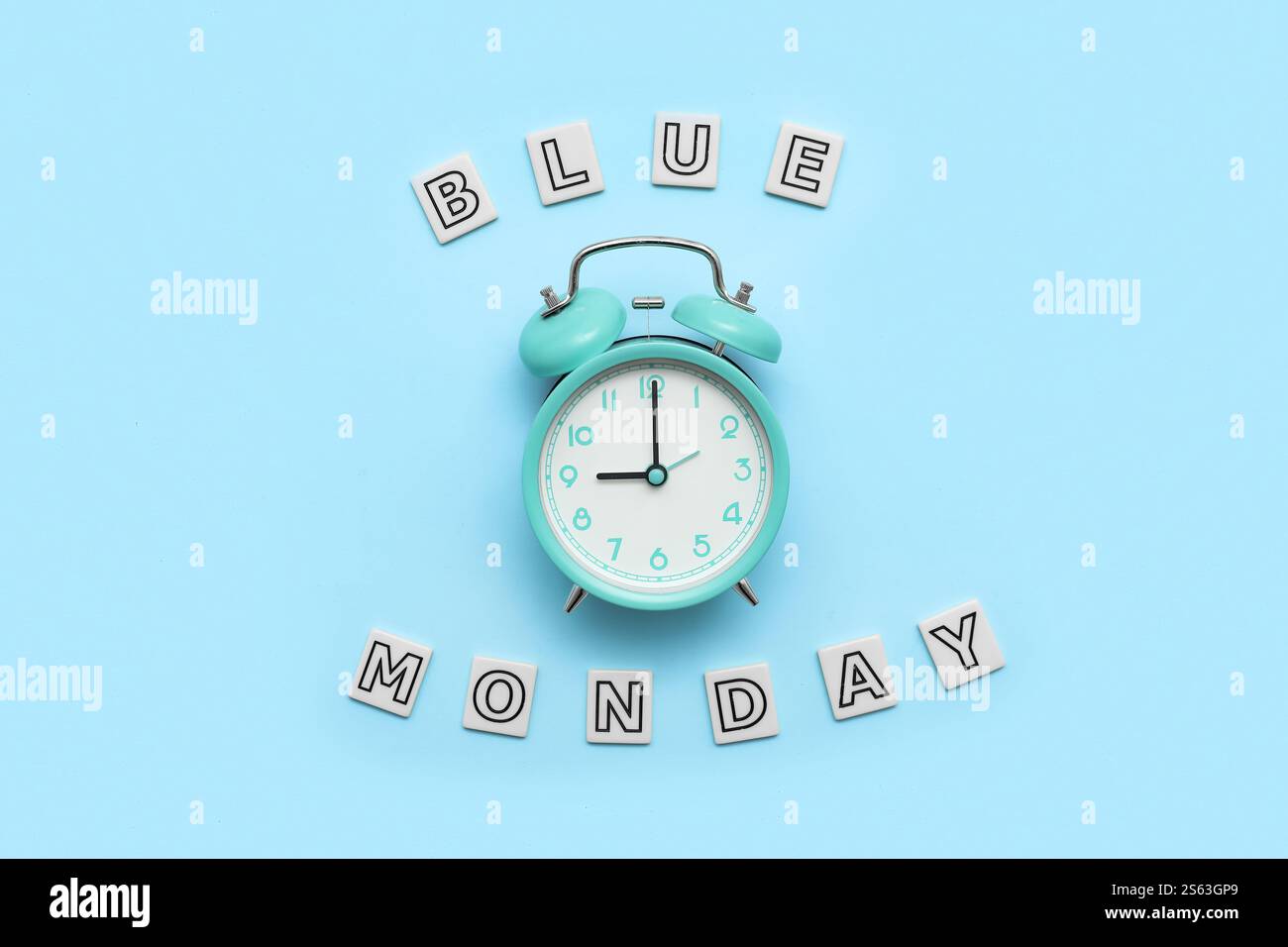 Text BLUE MONDAY with alarm clock Stock Photo - Alamy