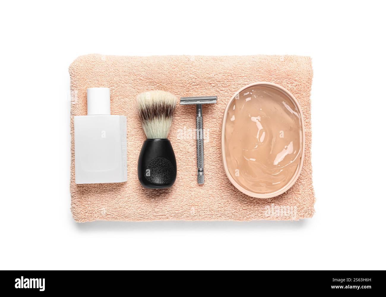 Set of men's shaving accessories on white background Stock Photo - Alamy