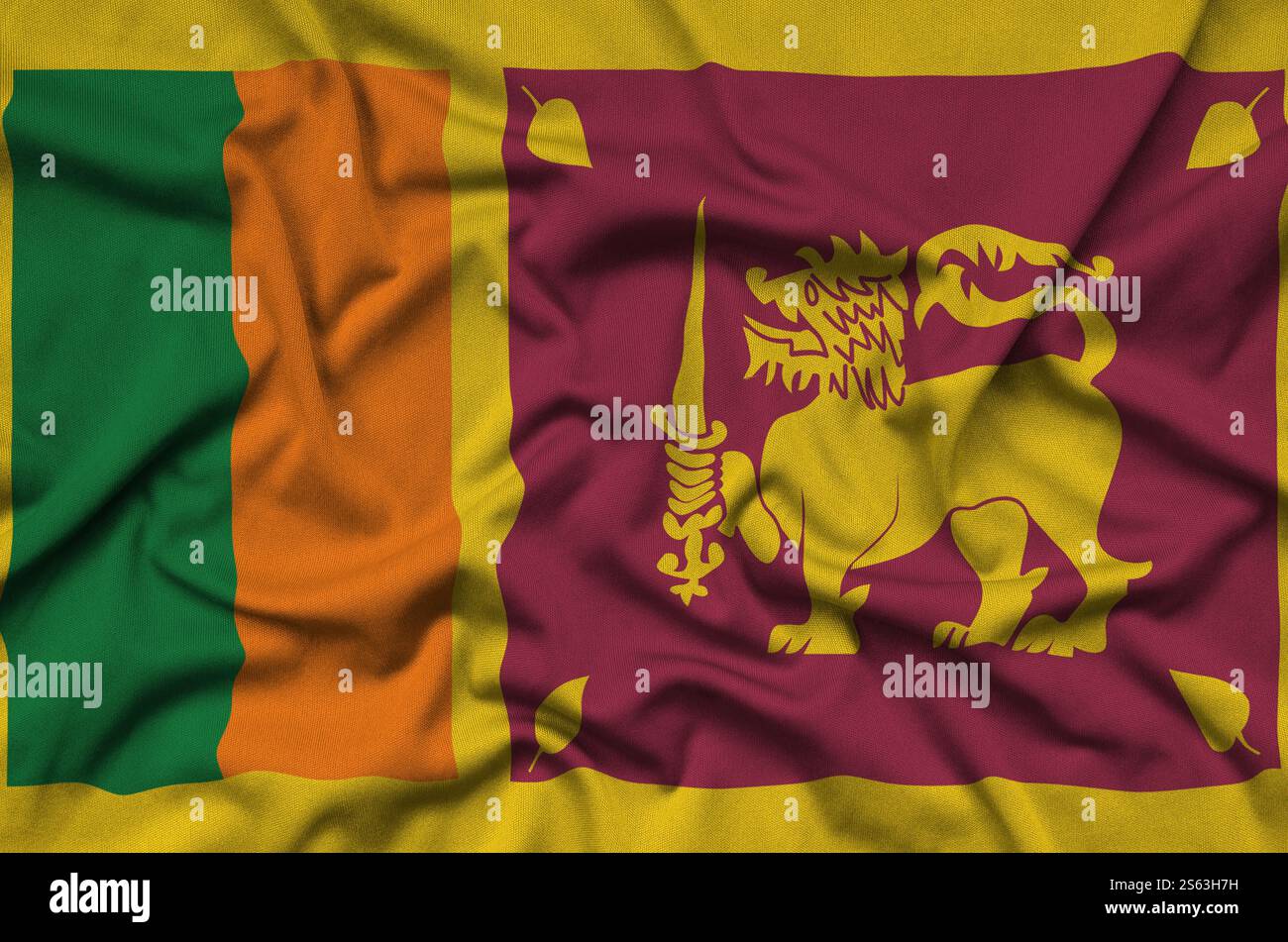 Sri Lanka flag is depicted on a sports cloth fabric with many folds ...
