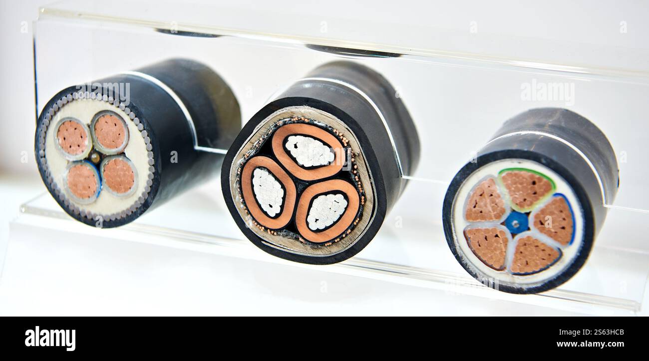 Large copper and aluminum power cable in section closeup Stock Photo ...