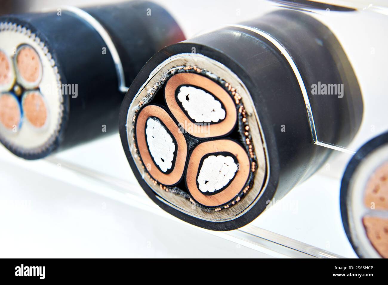 Large copper and aluminum power cable in section closeup Stock Photo ...