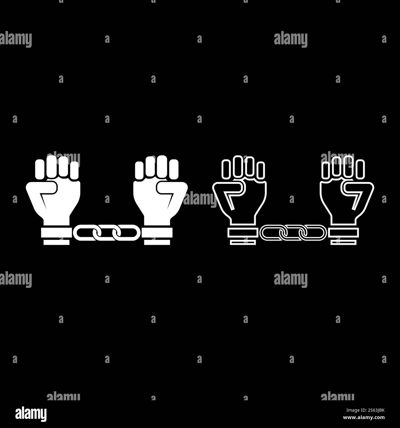 Handcuffed hands Chained human arms Prisoner concept Manacles on man ...