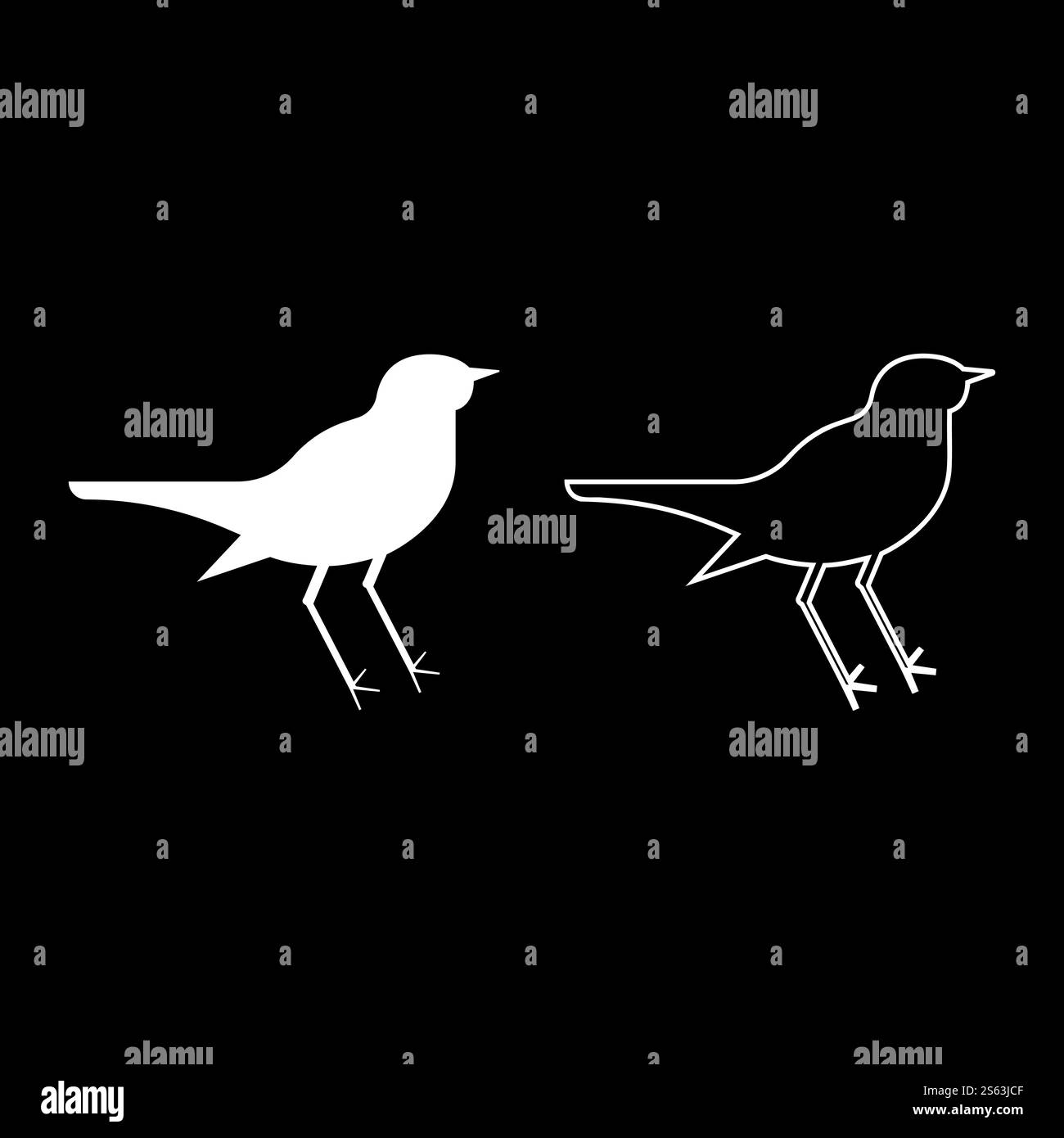Nightingale Luscinia Bird silhouette icon outline set white color ...