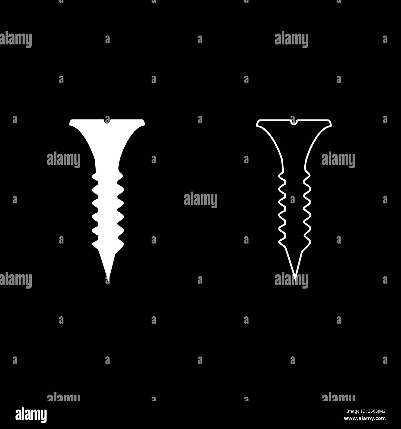 Self tapping screw short long icon outline set white color vector ...