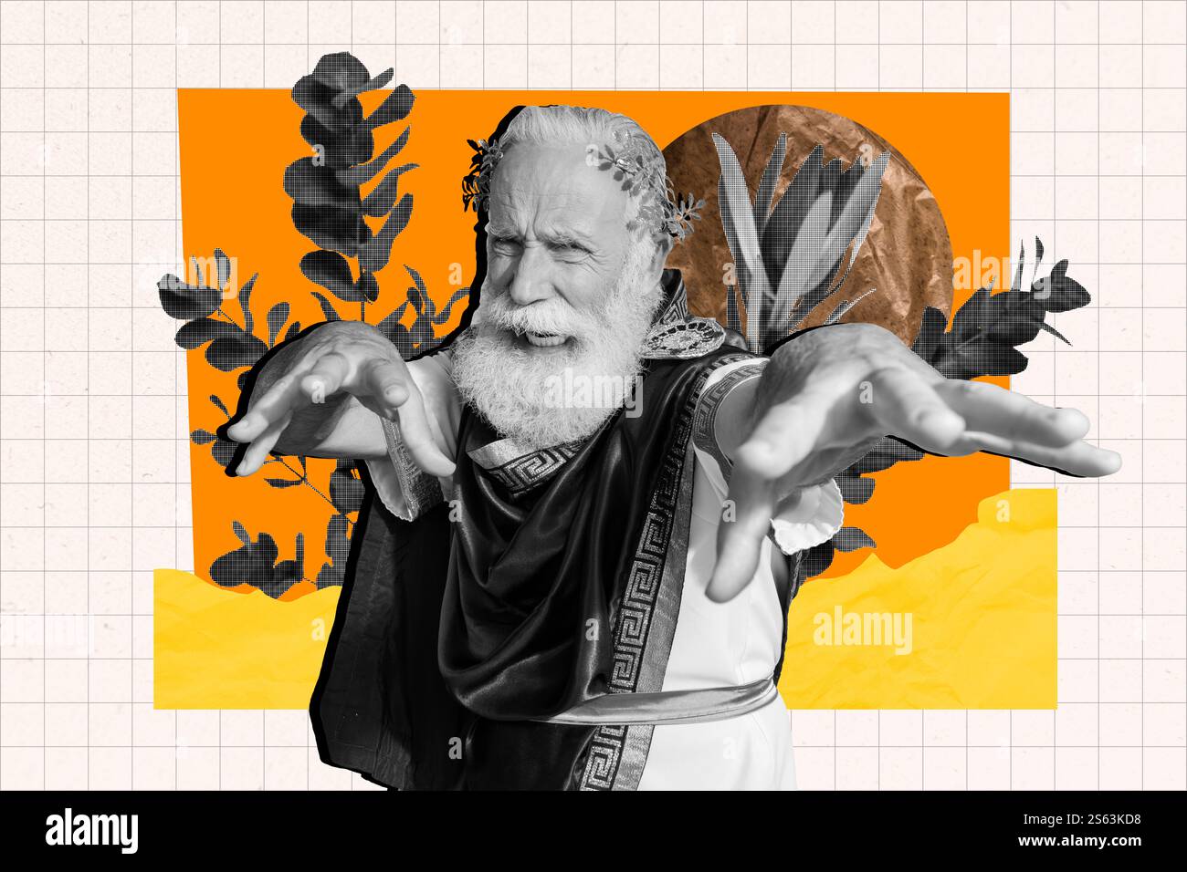 Creative sketch collage of angry julius caesar old man do witchcraft ...