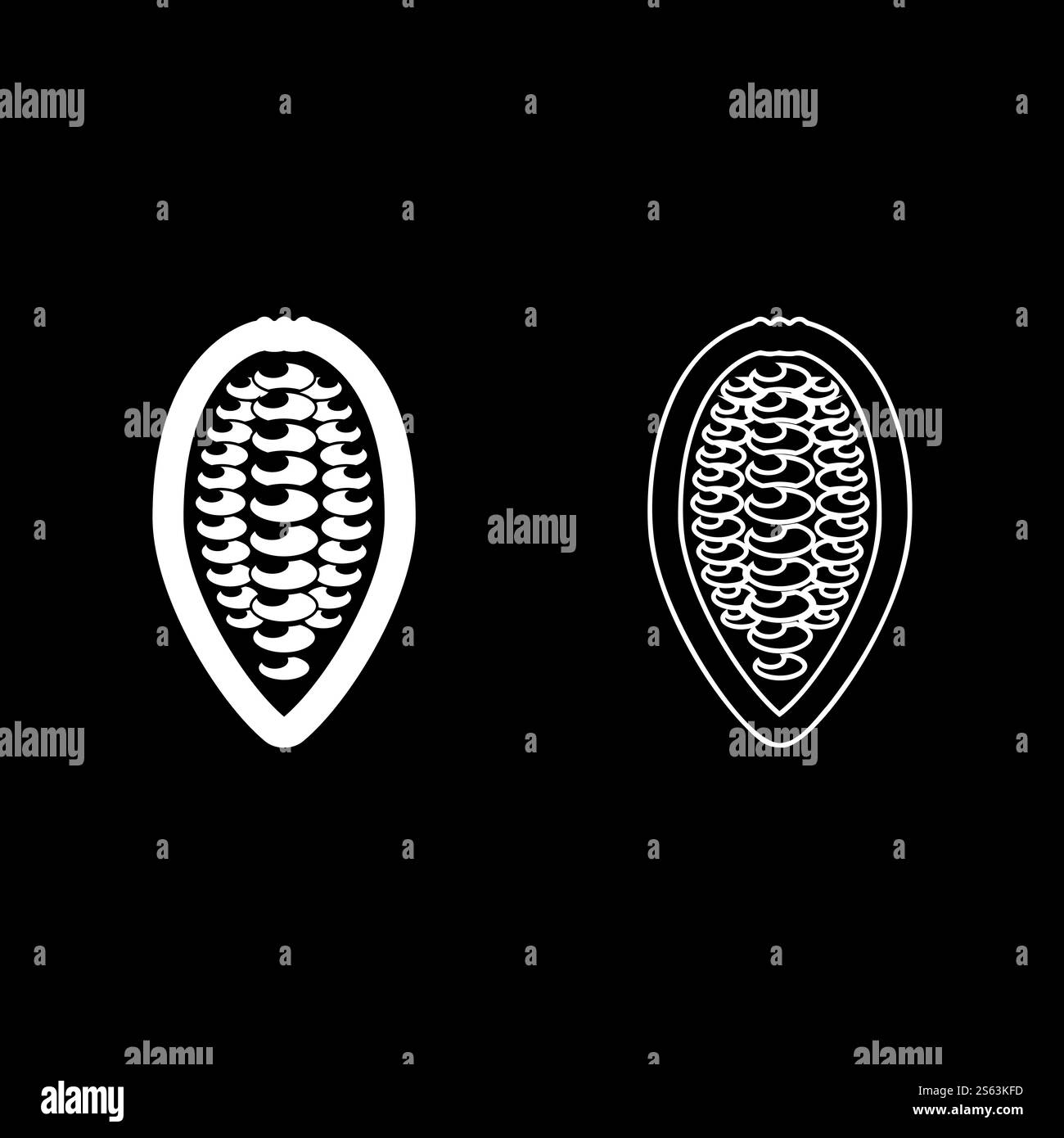 Cacao bob beans Cocoa fruit Chocolate seeds icon outline set white ...