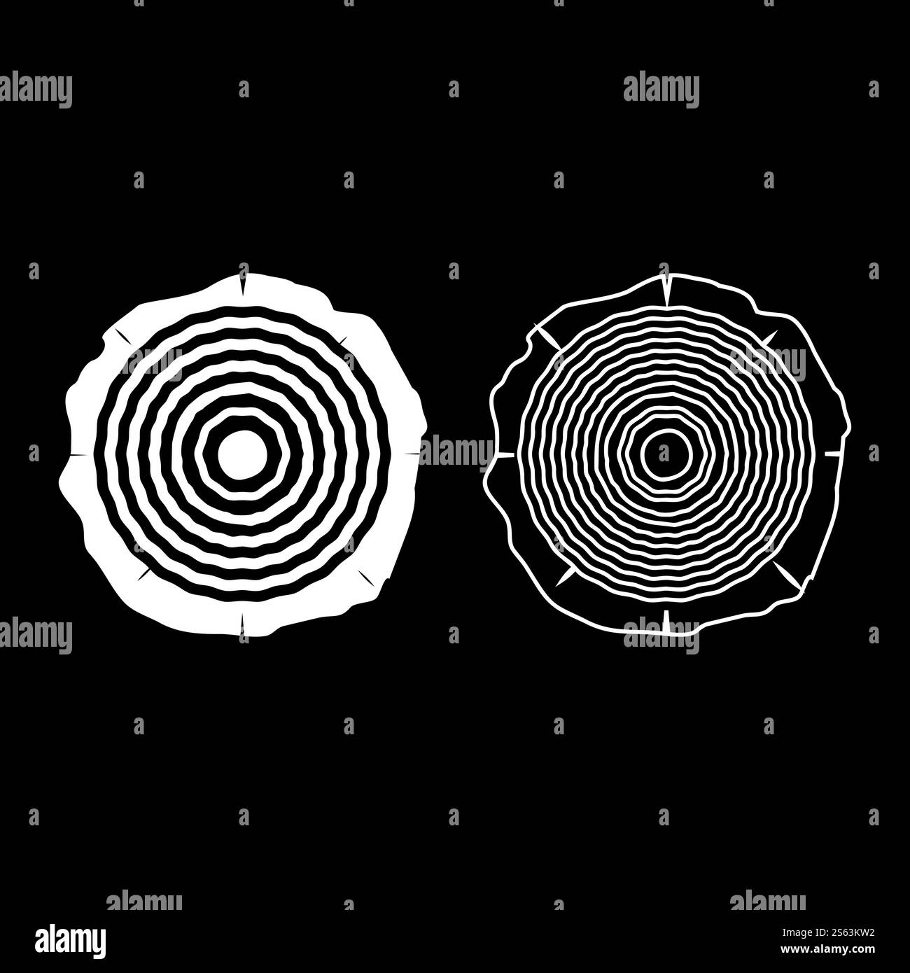Cut tree Wood rings trunk Timber wooden texture icon outline set white ...