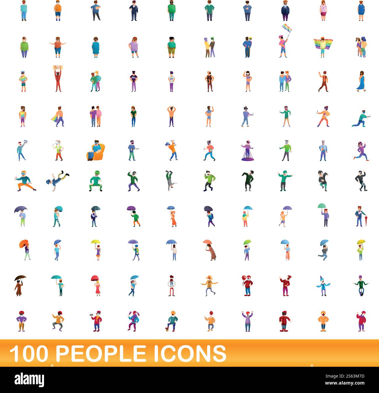100 people icons set. Cartoon illustration of 100 people icons vector ...