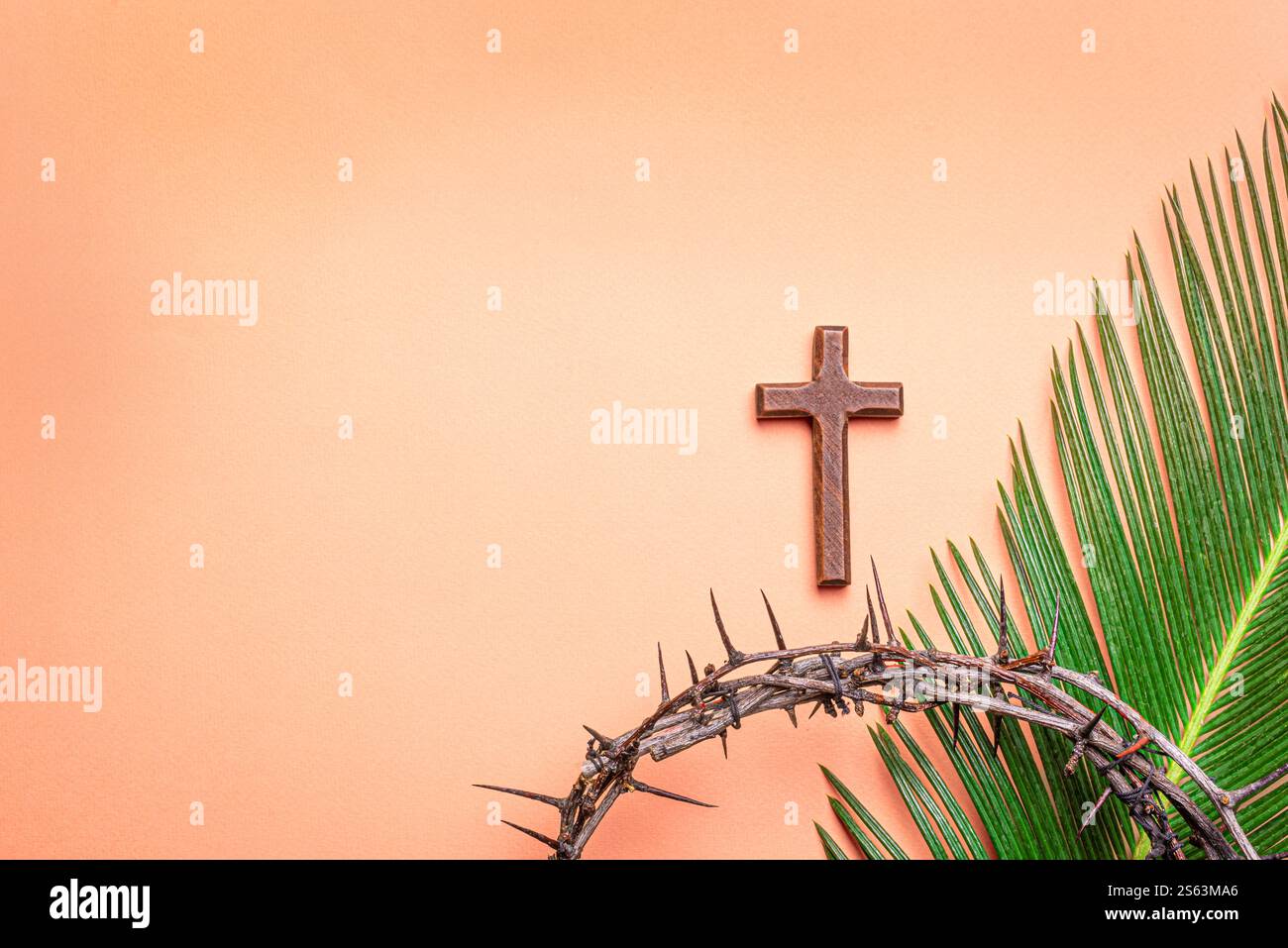 Palm Sunday, Holy Week or Easter template. Crown of thorns, wooden ...