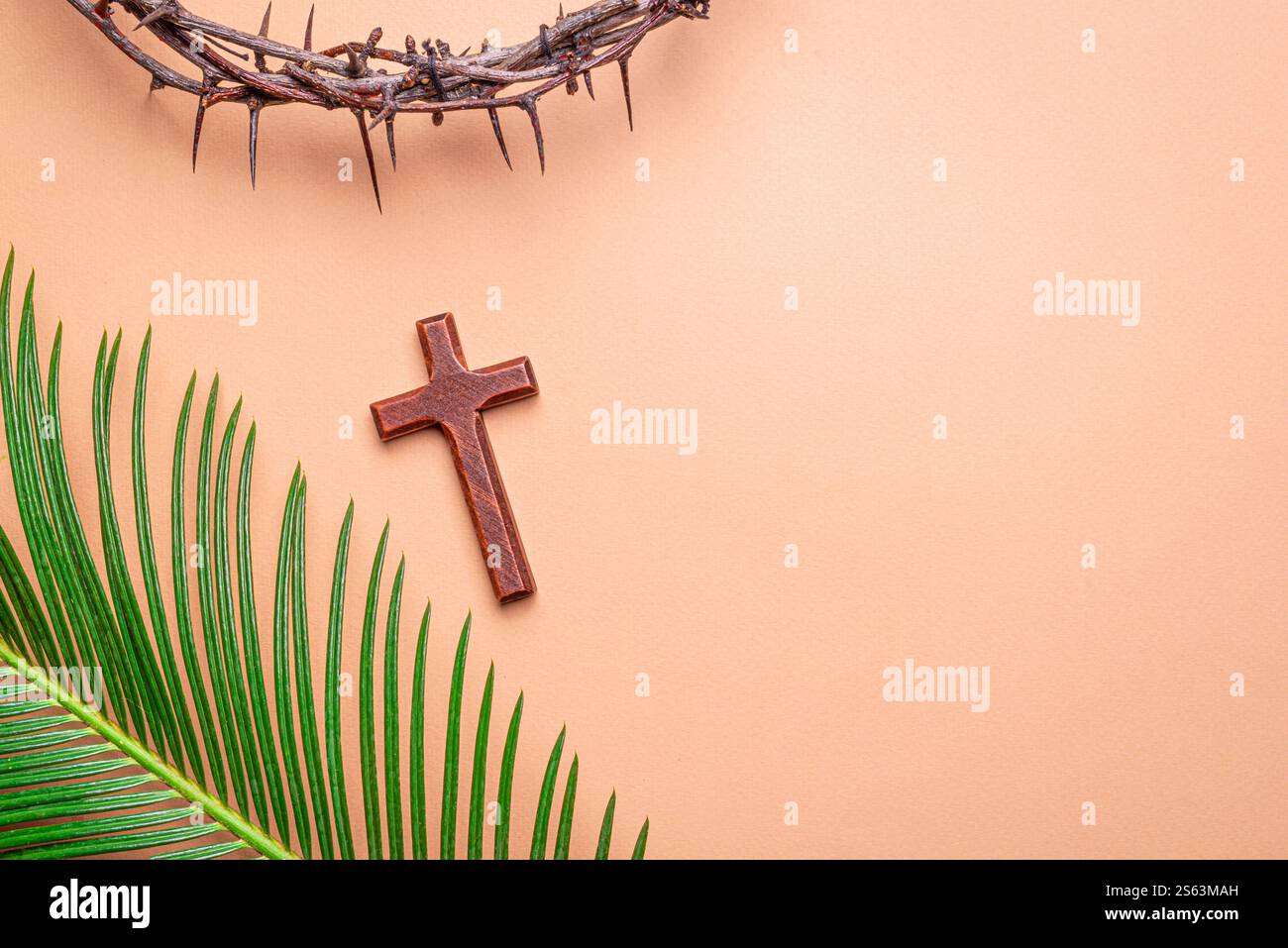 Palm Sunday, Holy Week or Easter template. Crown of thorns, wooden ...
