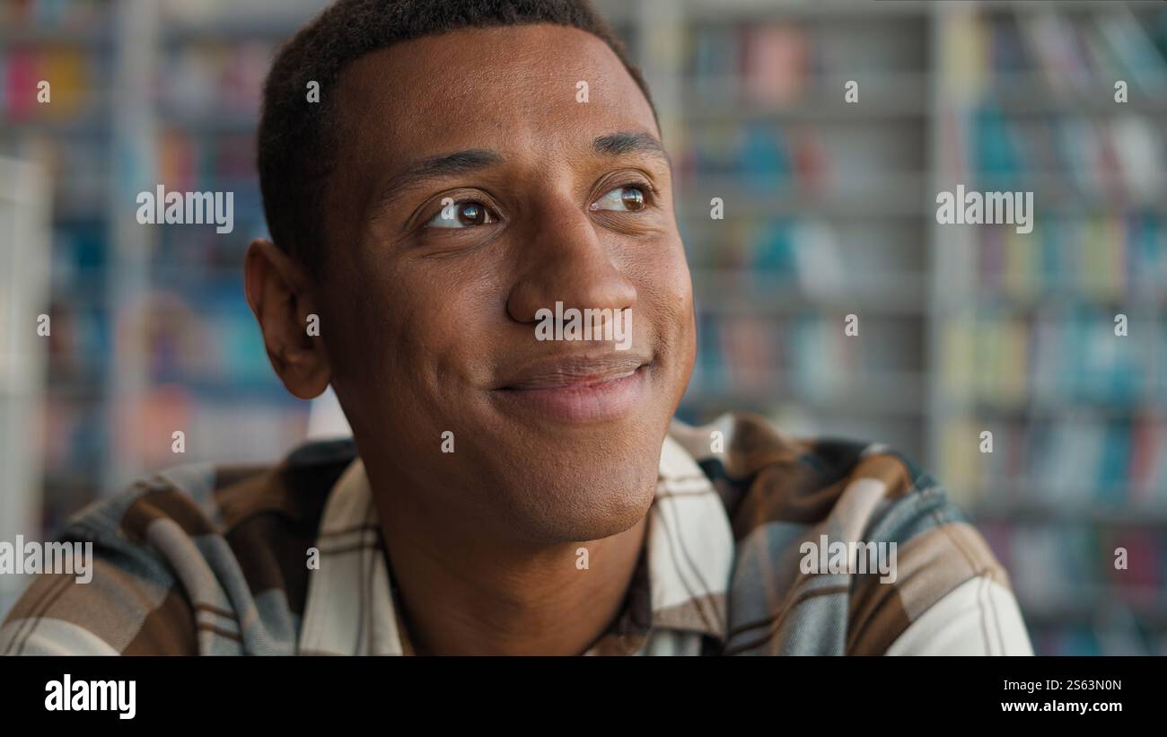 Happy African American man guy student library high school university ...