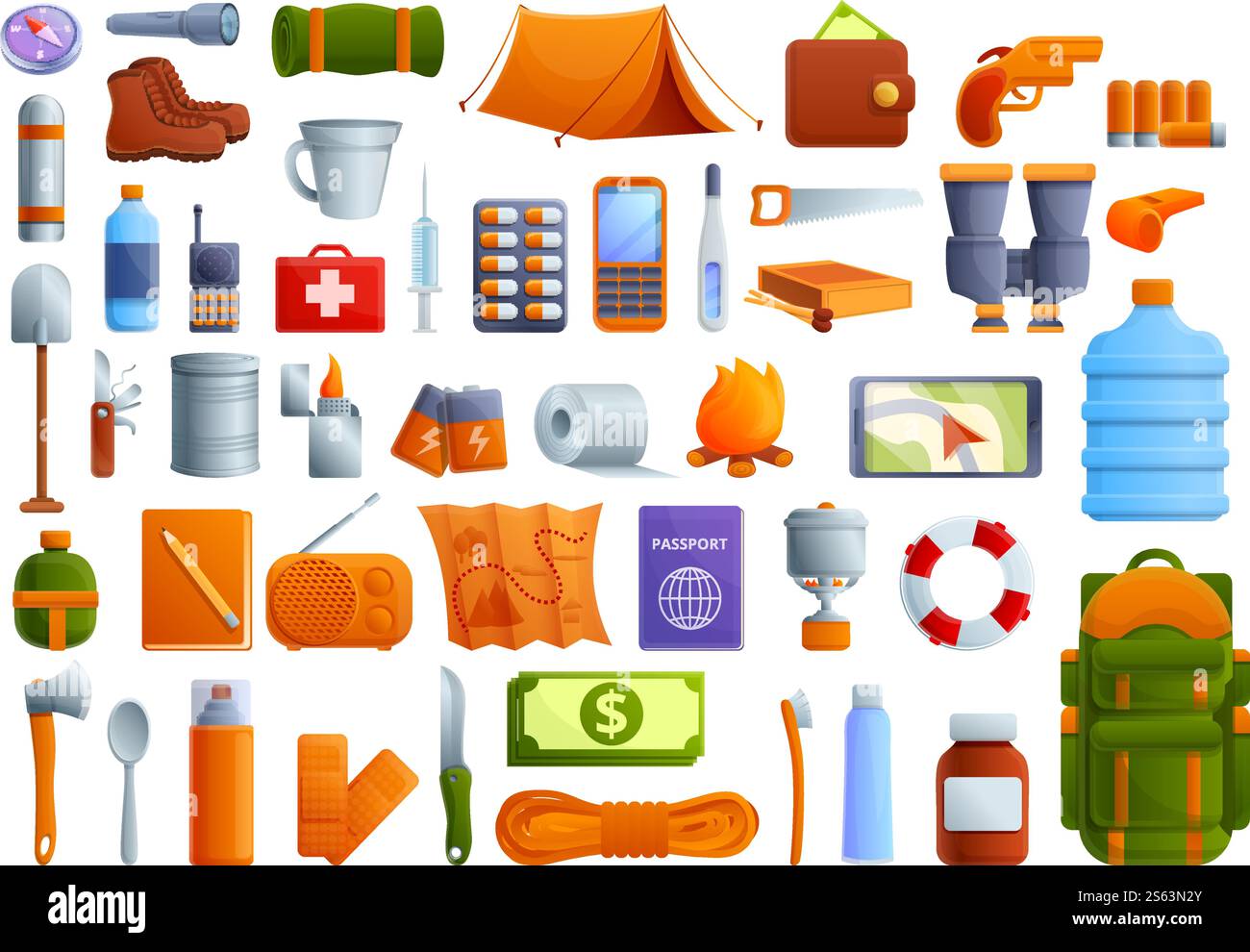 Survival icons set. Cartoon set of survival vector icons for web design ...