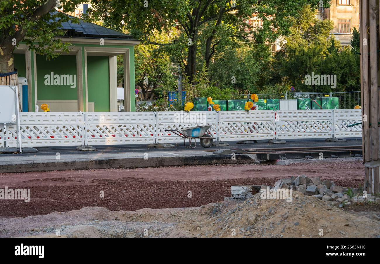 Work process at construction site where the replacement of rails for ...