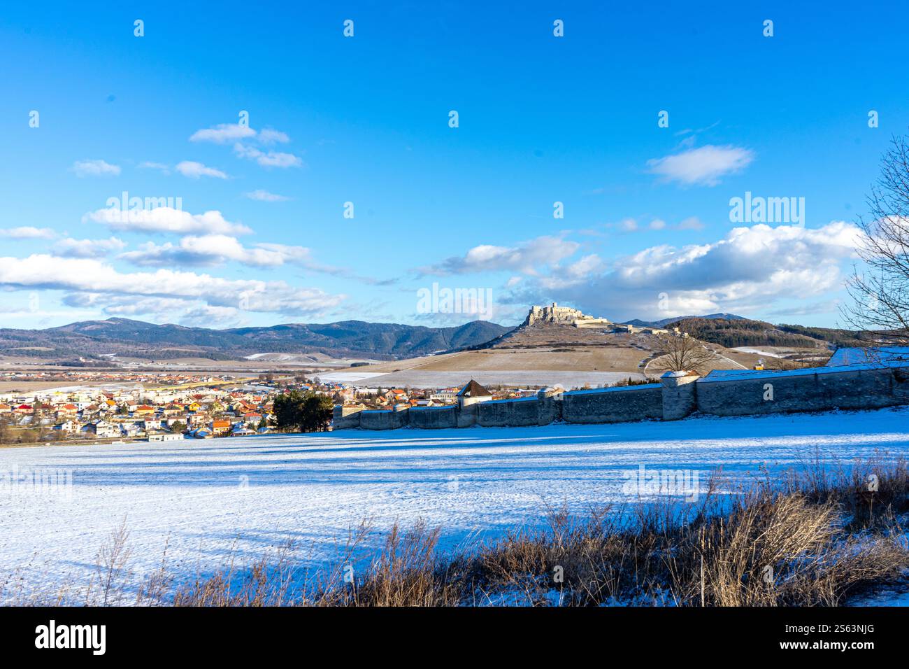 Panoramic winter view of Spis Castle in Slovakia, one of Central Europe ...