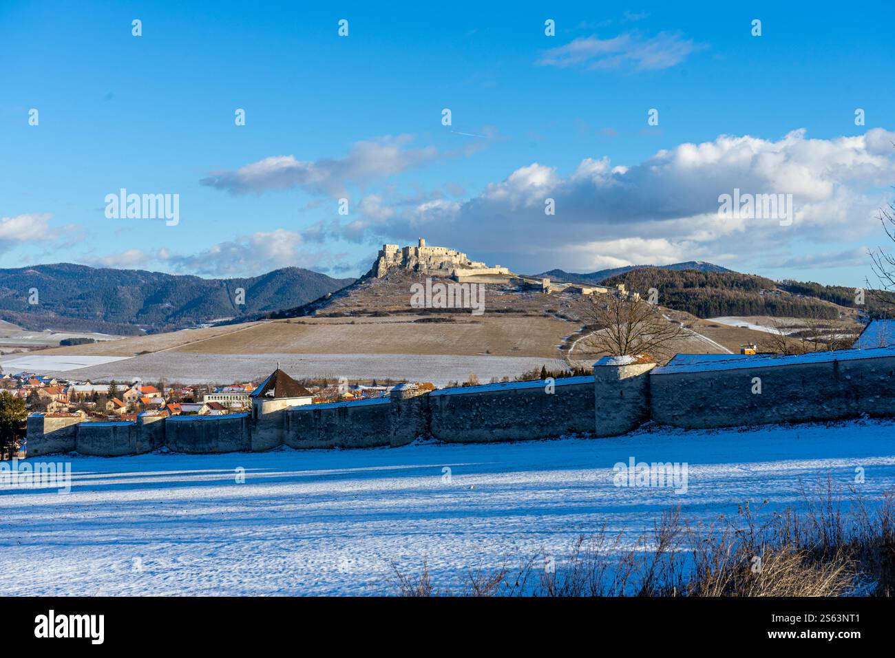 Panoramic winter view of Spis Castle in Slovakia, one of Central Europe ...