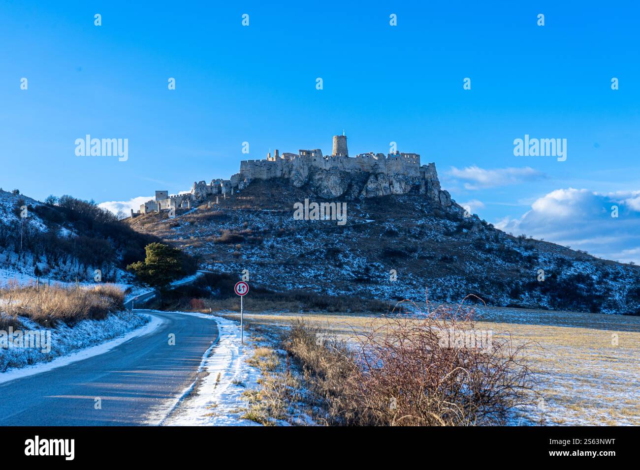 Panoramic winter view of Spis Castle in Slovakia, one of Central Europe ...