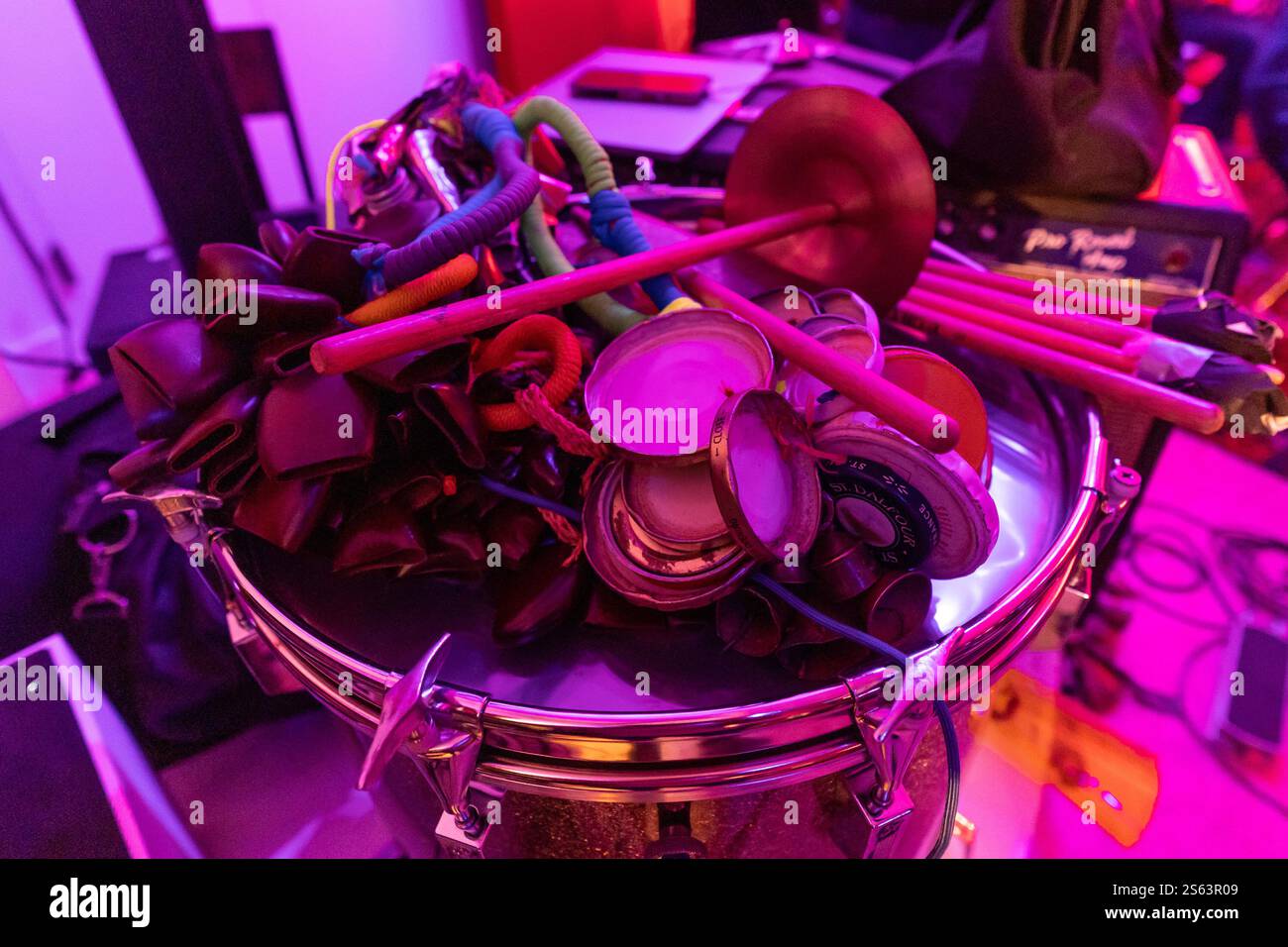 New York, USA. 11th Jan, 2025. Peter Apfelbaum's musical instrument as ...