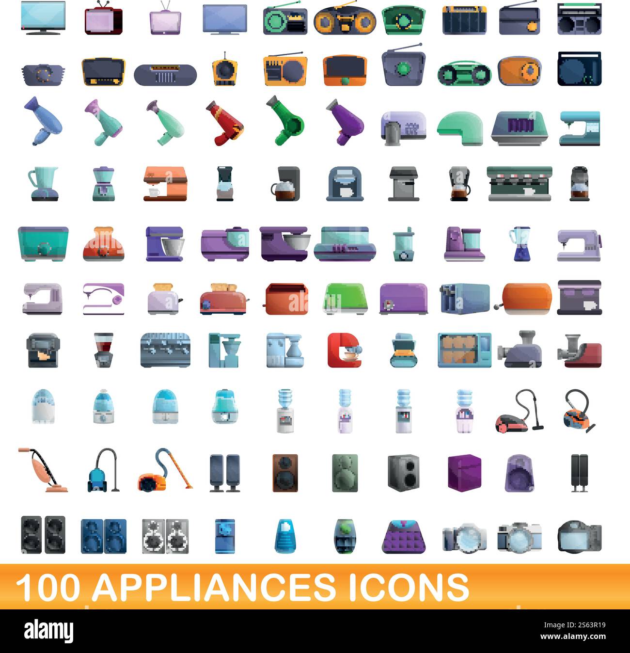 100 appliances icons set. Cartoon illustration of 100 appliances icons ...
