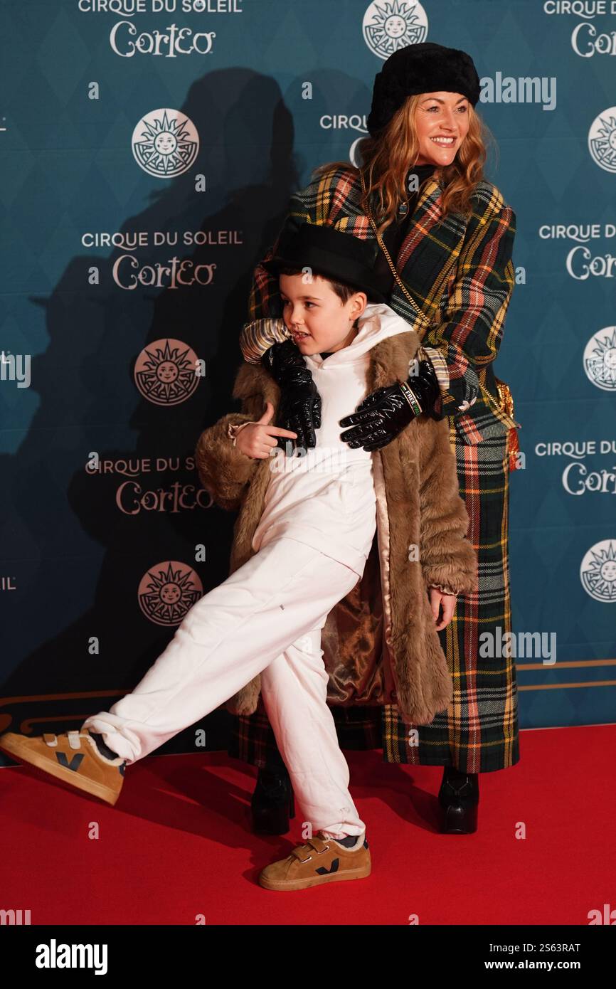 Jaime Winstone and a child attend the premiere of the Cirque du Soleil ...
